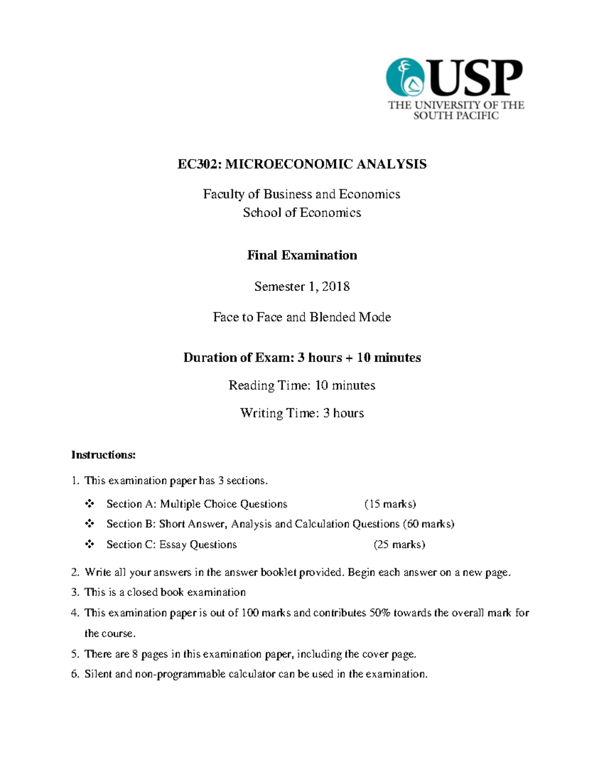 EC302 Final Exam Solutions - Microeconomic Analysis Semester 1, 2018 - Studocu