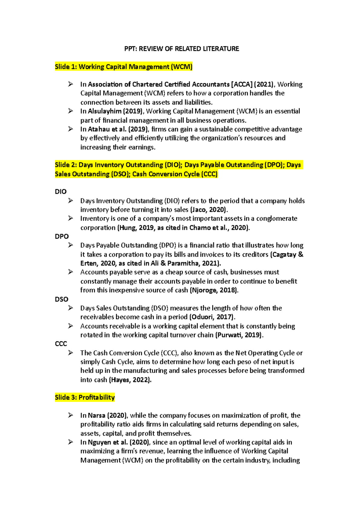 PPT-RRL working capital management profitability - PPT: REVIEW OF ...
