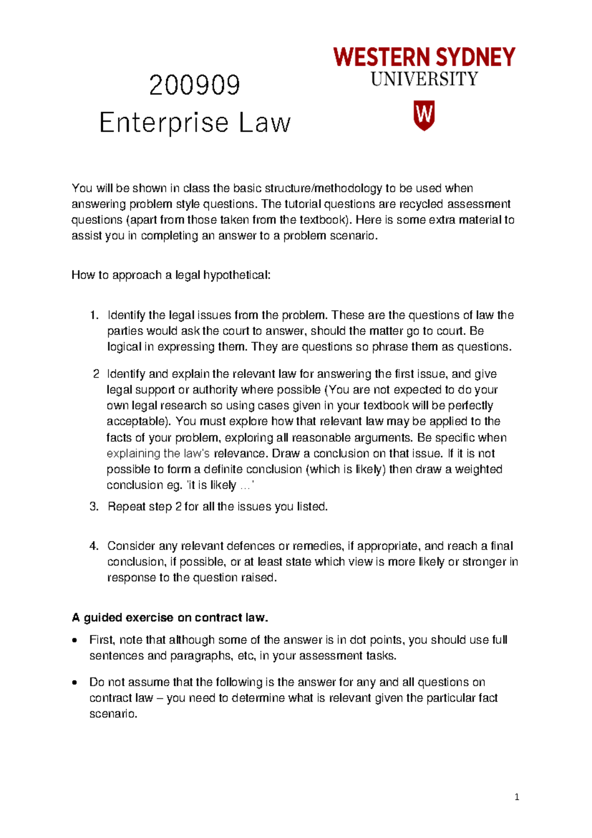 How to answer a Law problem 1 - 200909 Enterprise Law You will be shown ...
