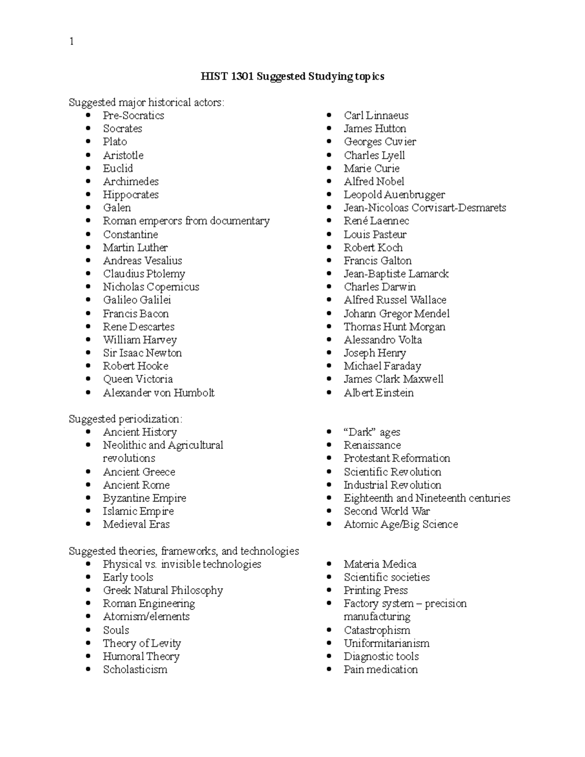 HIST 1301 Suggested Study Topics for Major Historical Figures and ...