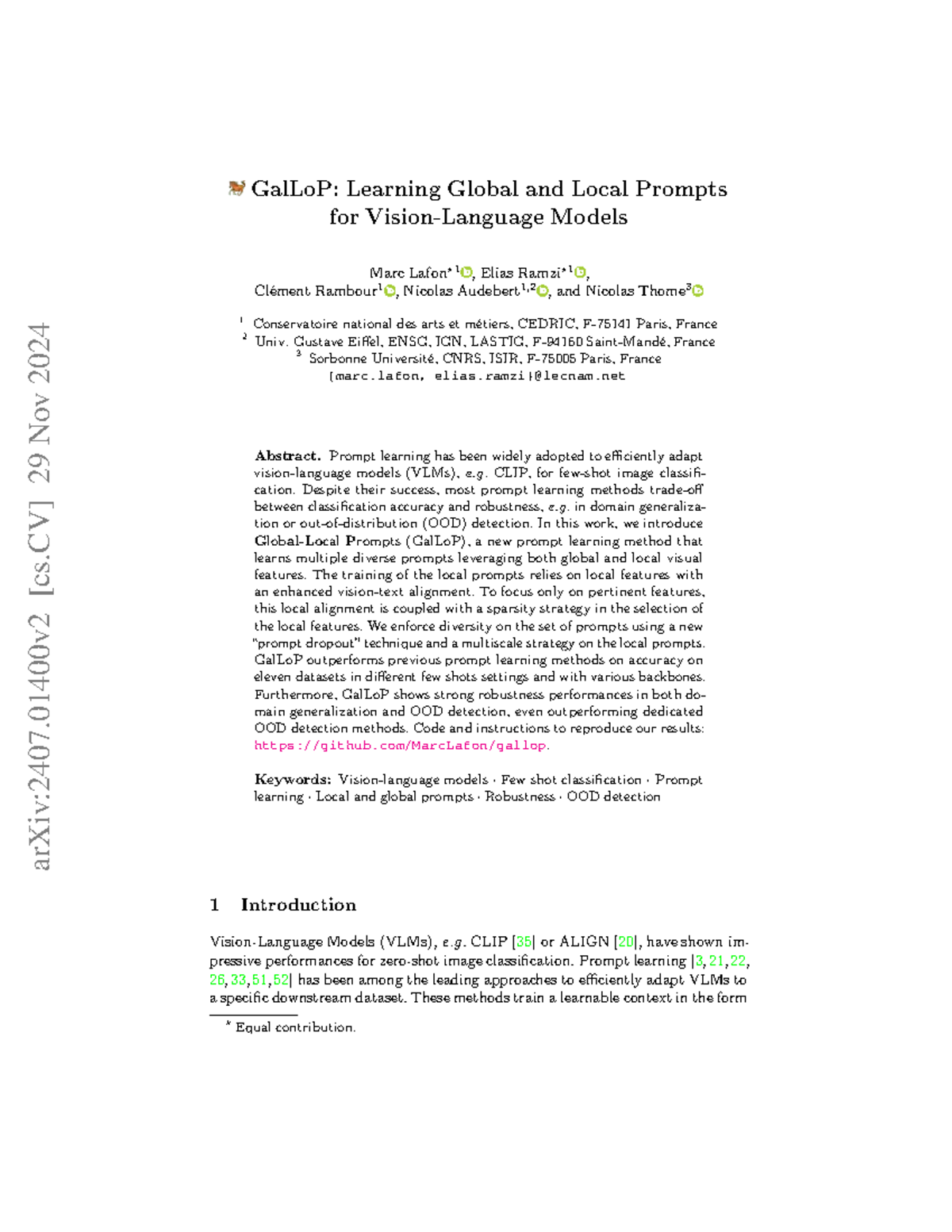GalLoP: Learning Global & Local Prompts for VLMs (CS 2407) - Studocu