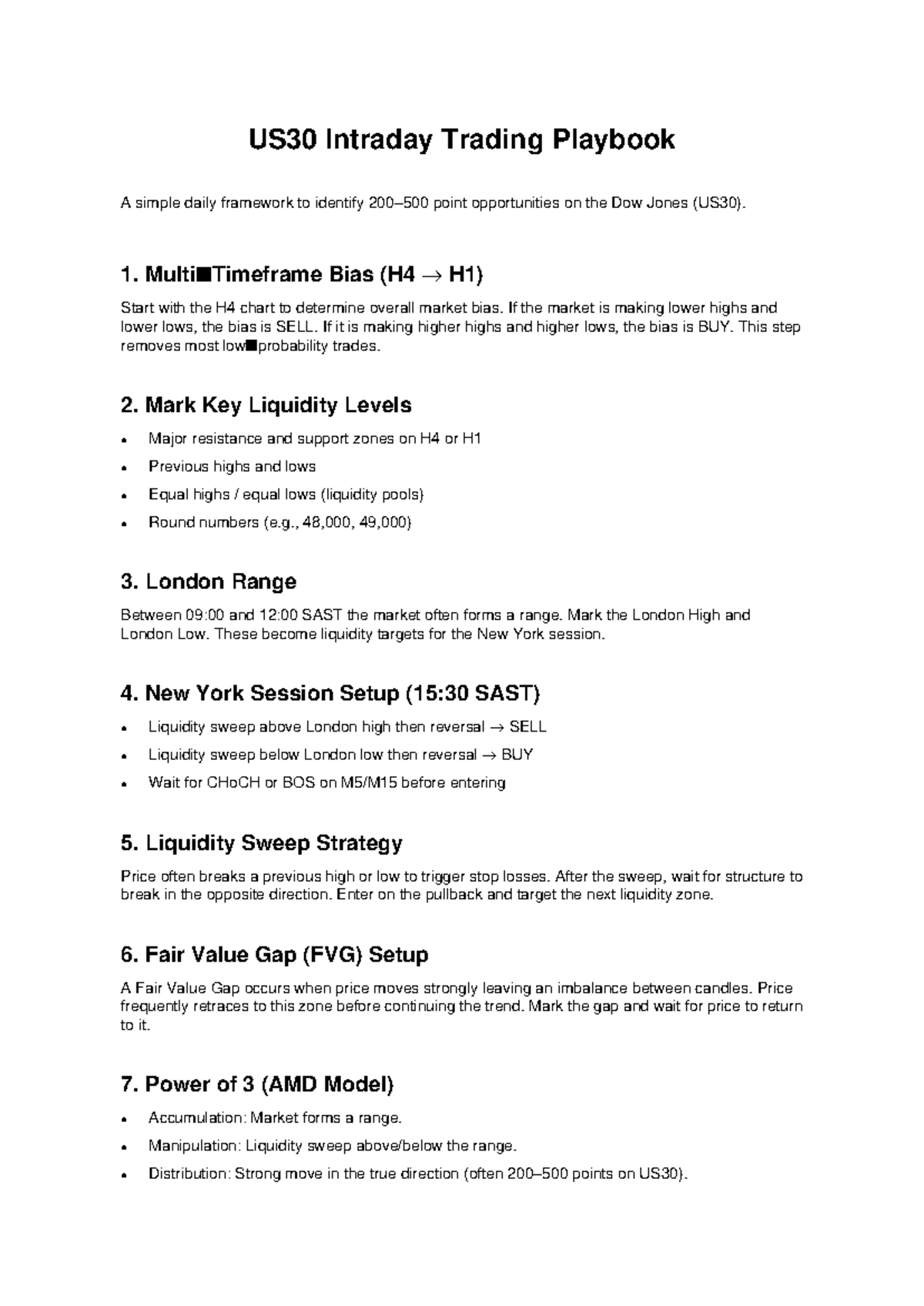 US30 Intraday Trading Playbook: Strategies for Daily Trading Success ...