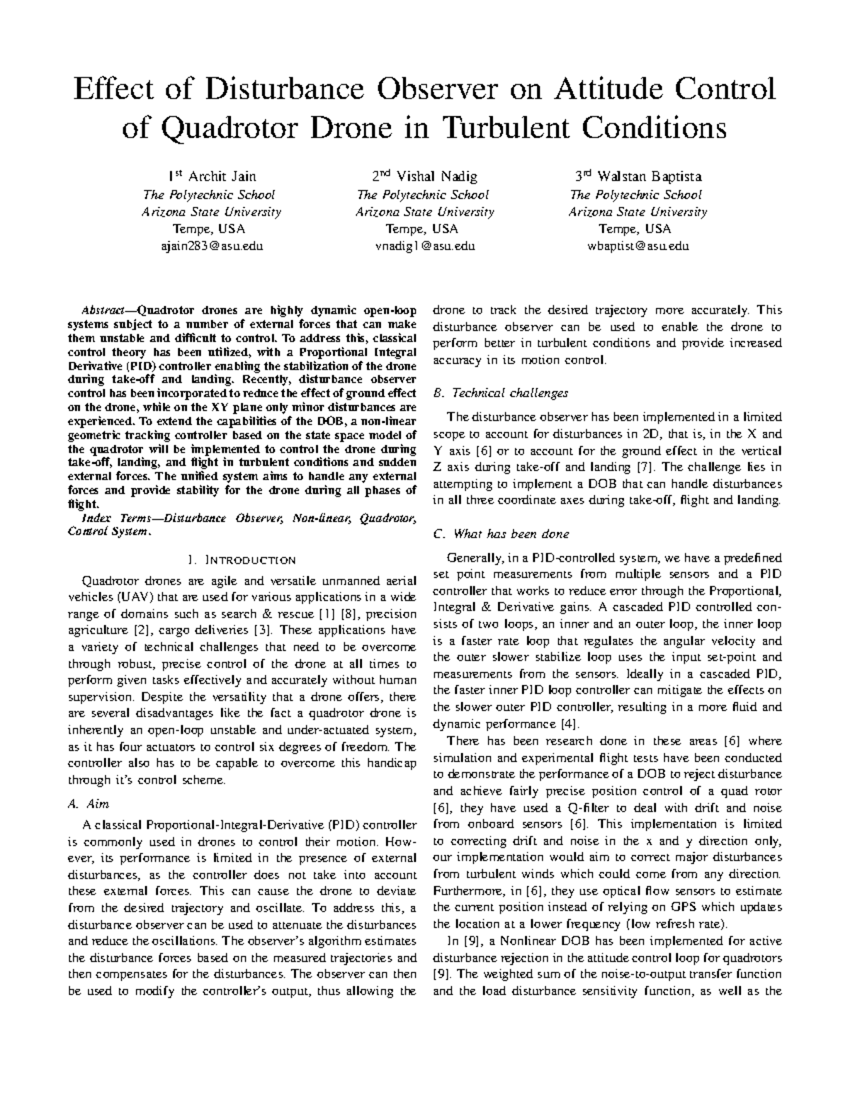 Effect of Disturbance Observer on Quadrotor Attitude Control in ...