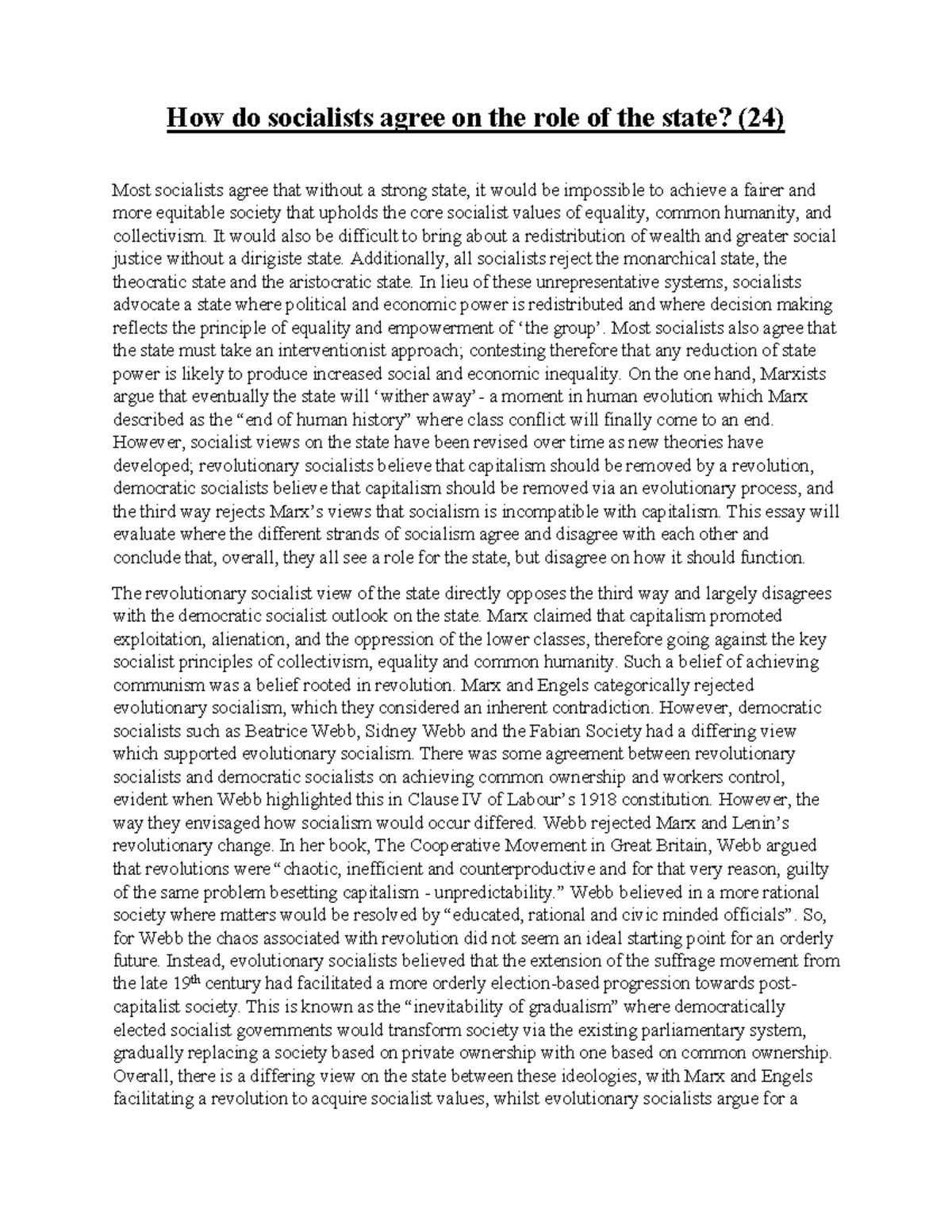 Socialism & the State: Evaluating Different Perspectives on Roles - Studocu