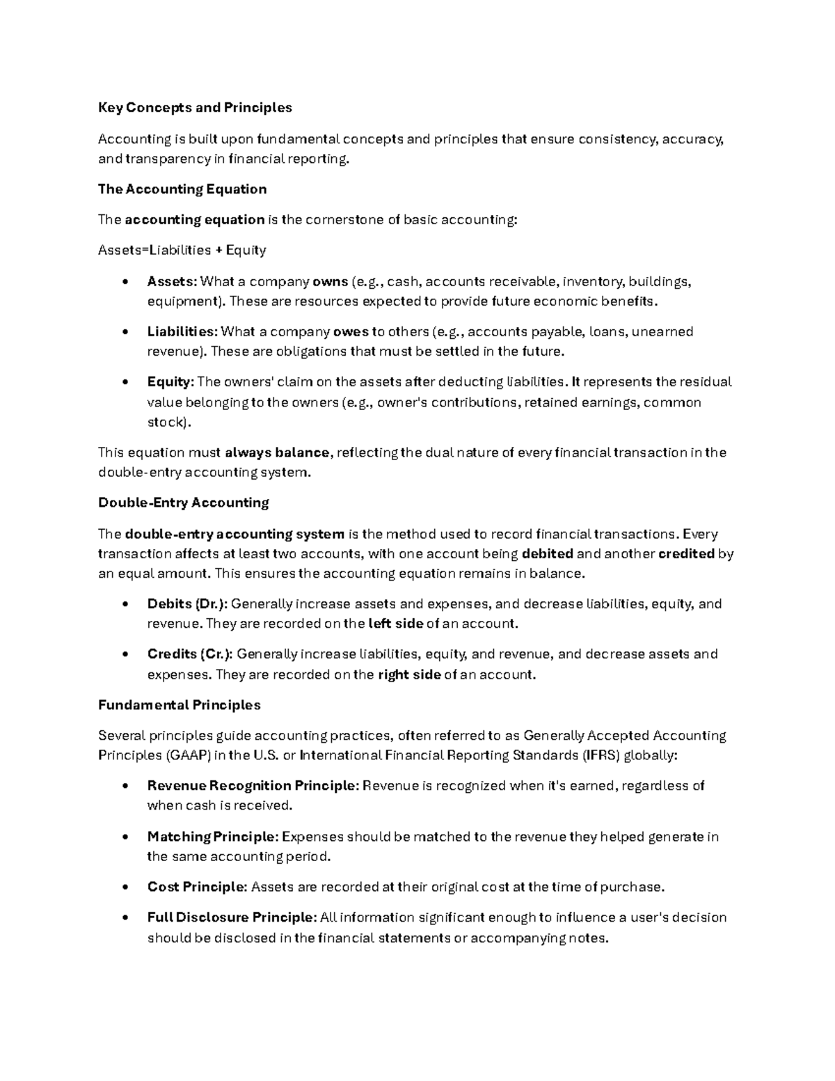 Key Concepts & Principles of Accounting (ACCT 101) - Summary - Studocu