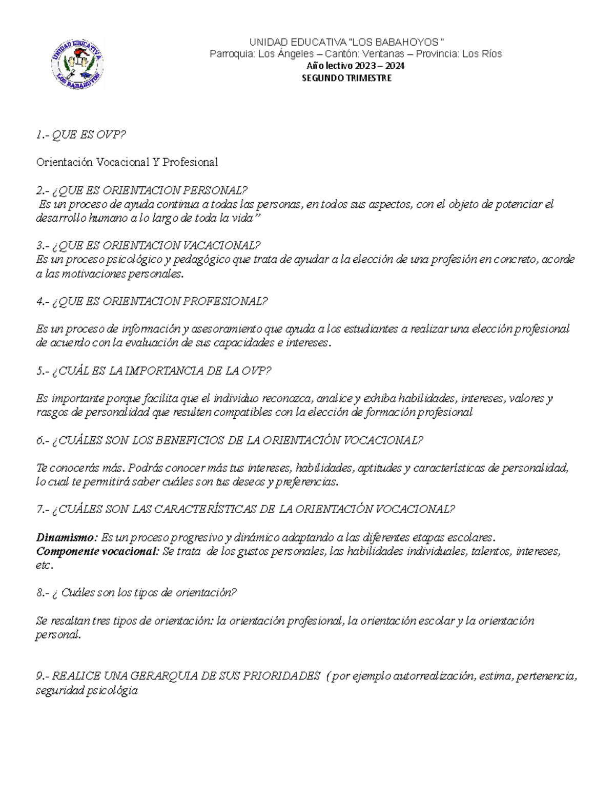 Preguntas DE OVP - Temas de Interés en Formación Profesional 2023-2024 ...