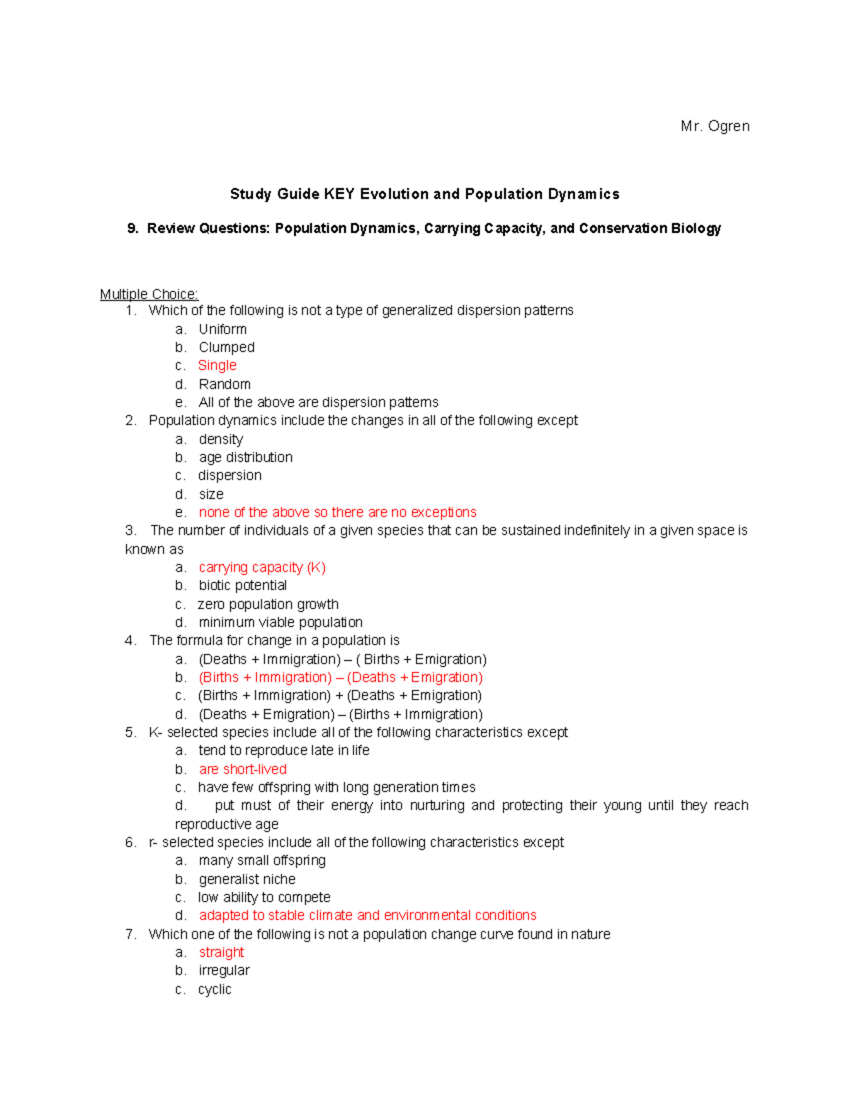 Study Guide KEY: Evolution & Population Dynamics (BIO 101) - Studocu