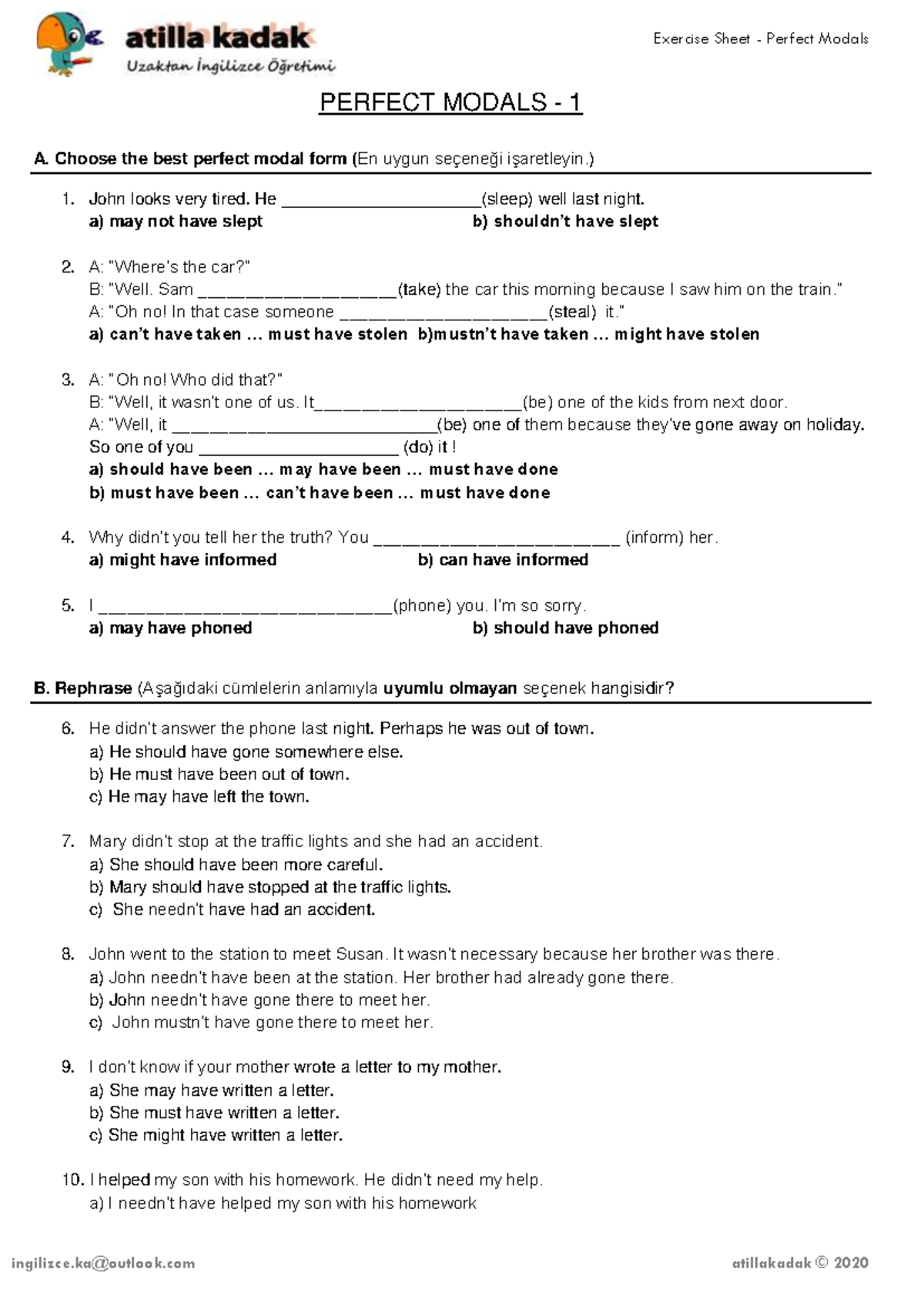 Exercise Sheet: Perfect Modals (ENG 101) - Studocu