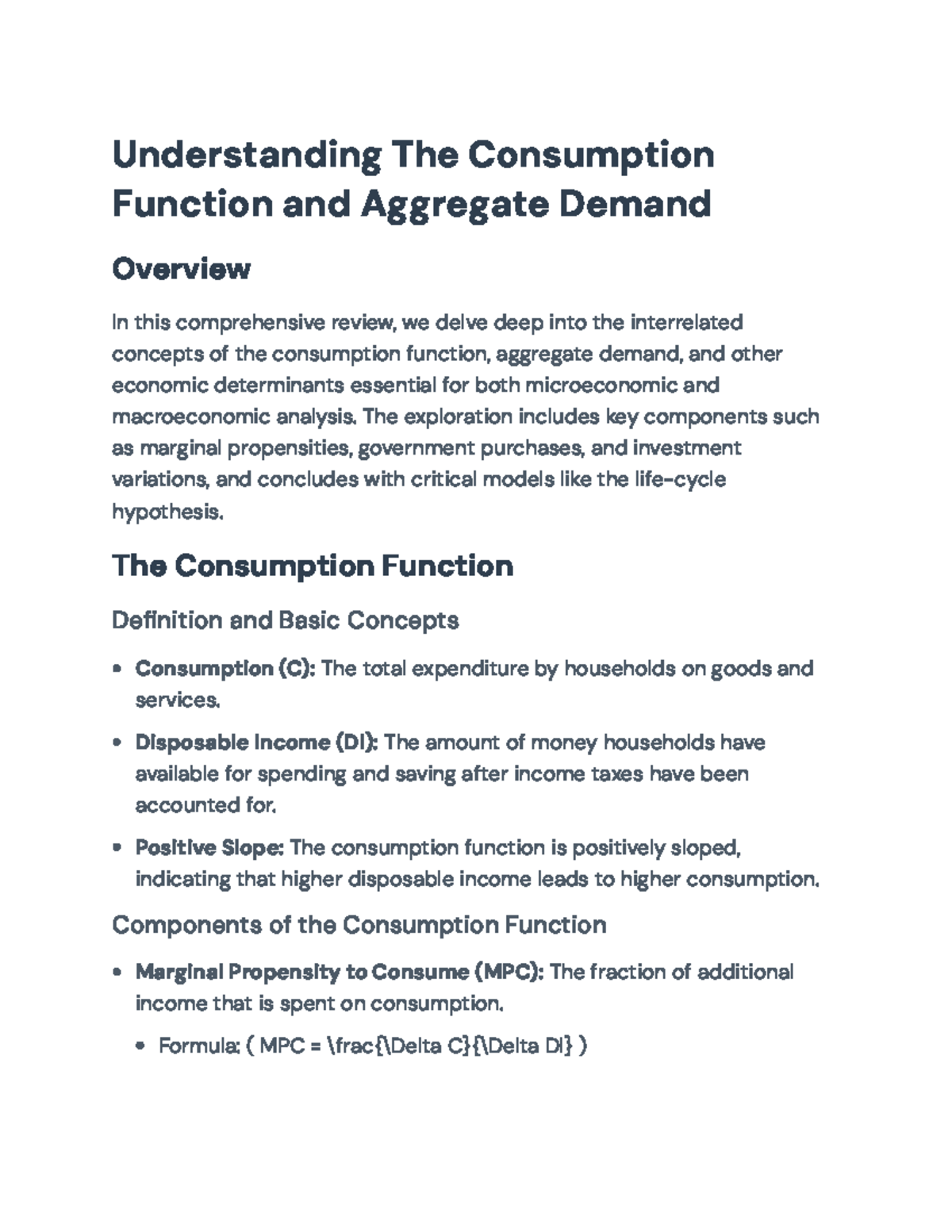 Understanding the Consumption Function & Aggregate Demand Analysis ...
