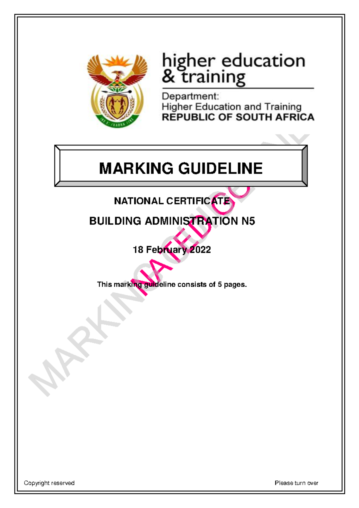 N5 Building Administration 2022 Marking Guideline - Studocu