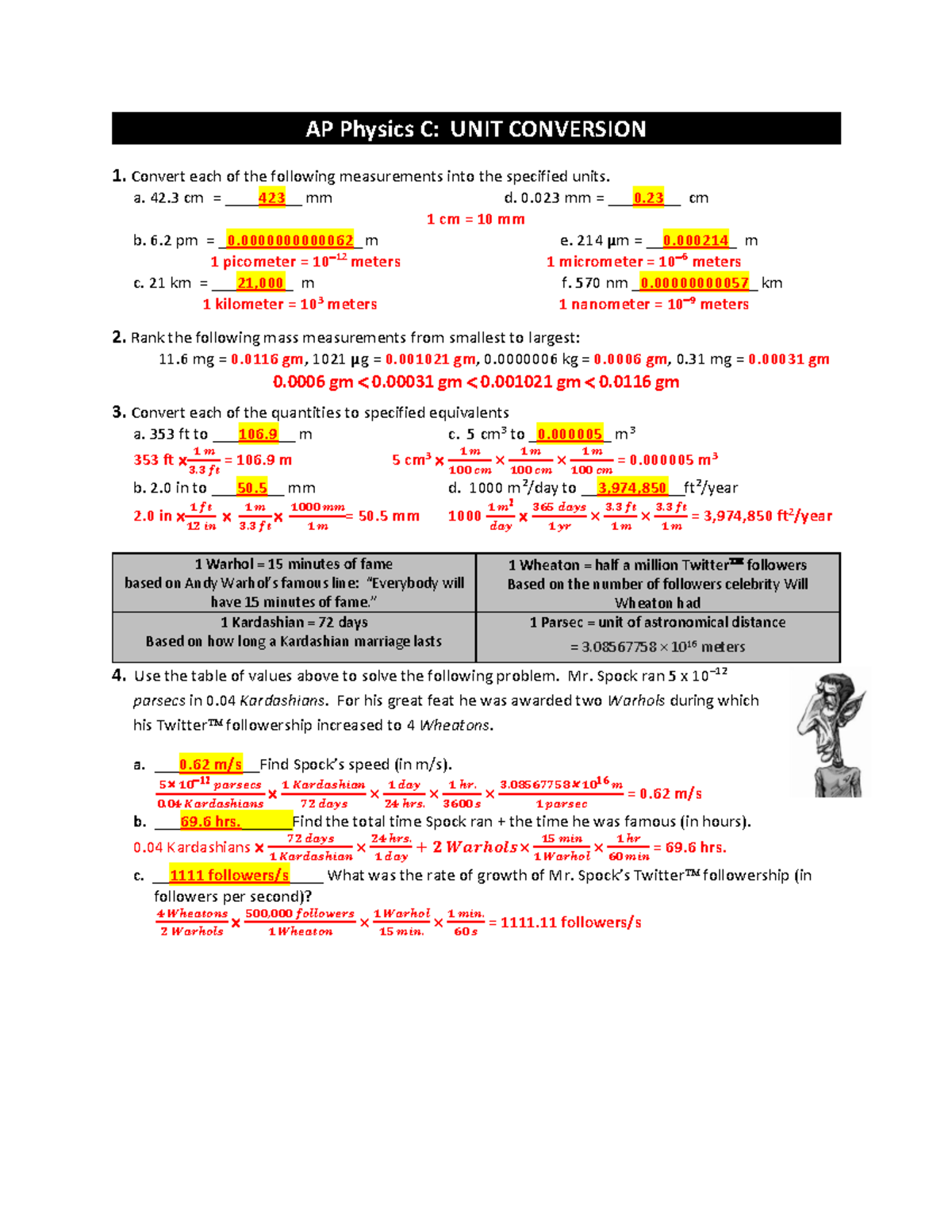 AP Physics C: HW on Unit Conversion & Dimensional Analysis 2017 Answer Key - Studocu
