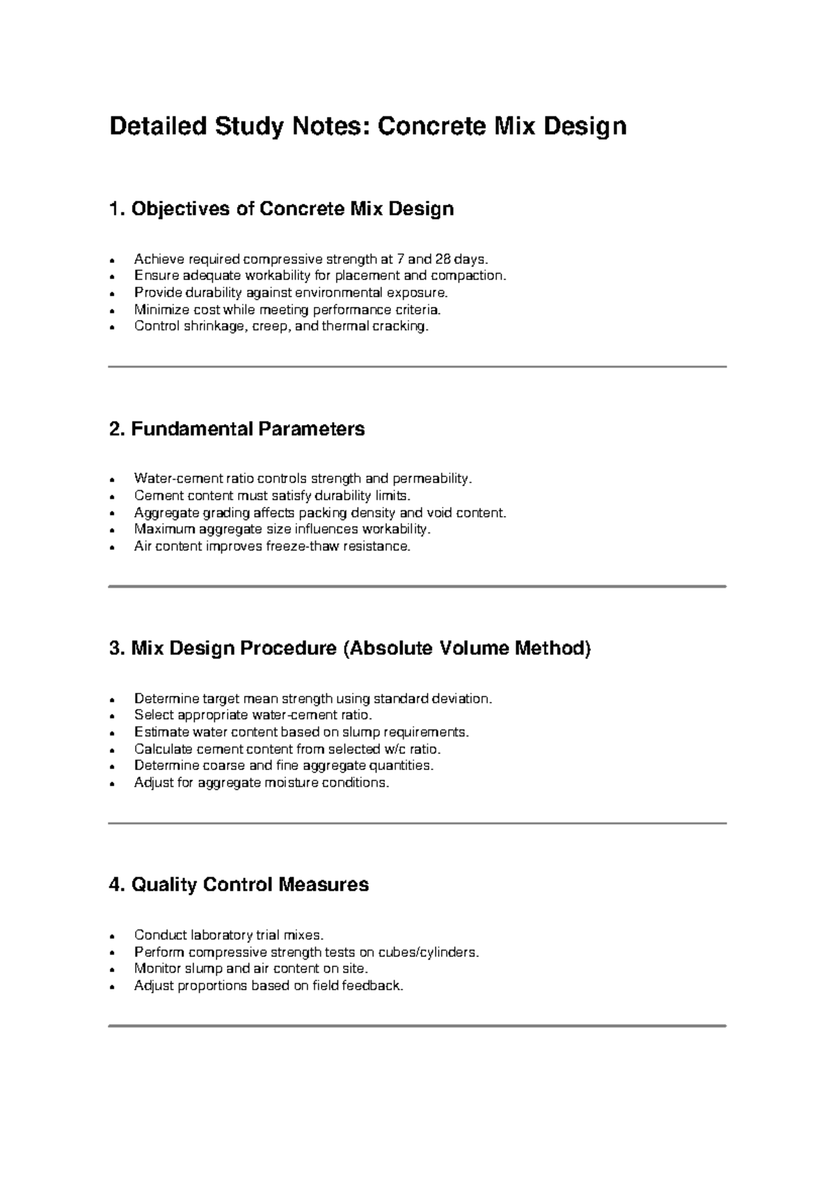 Concrete Mix Design Notes: Objectives, Parameters & Procedures - Studocu