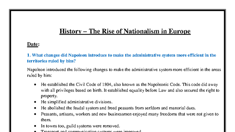 Nationalism in Europe - Revision Notes for History Course - Studocu