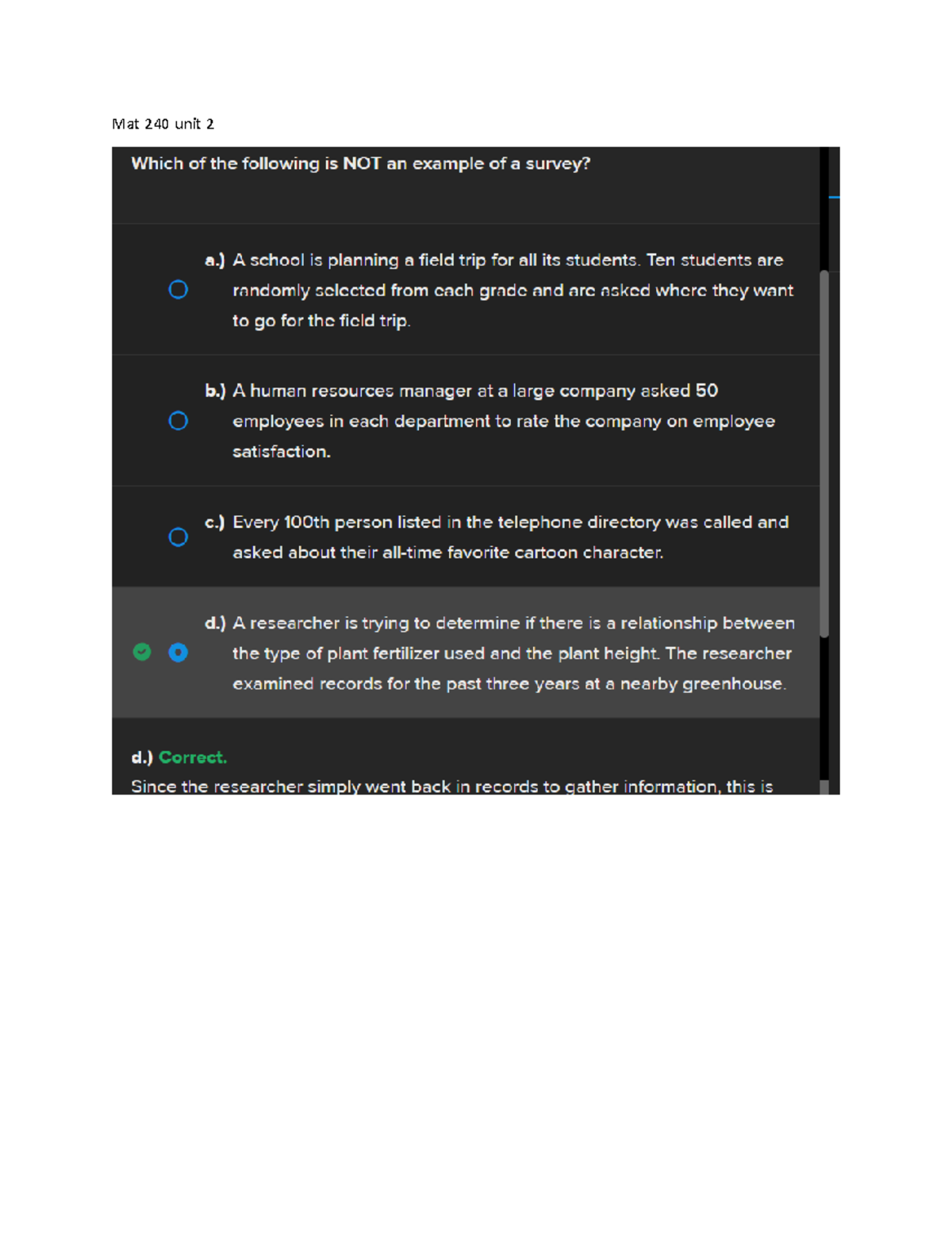 Mat 240 unit 2 quiz - all unit two answers and questions - Mat 240 unit ...