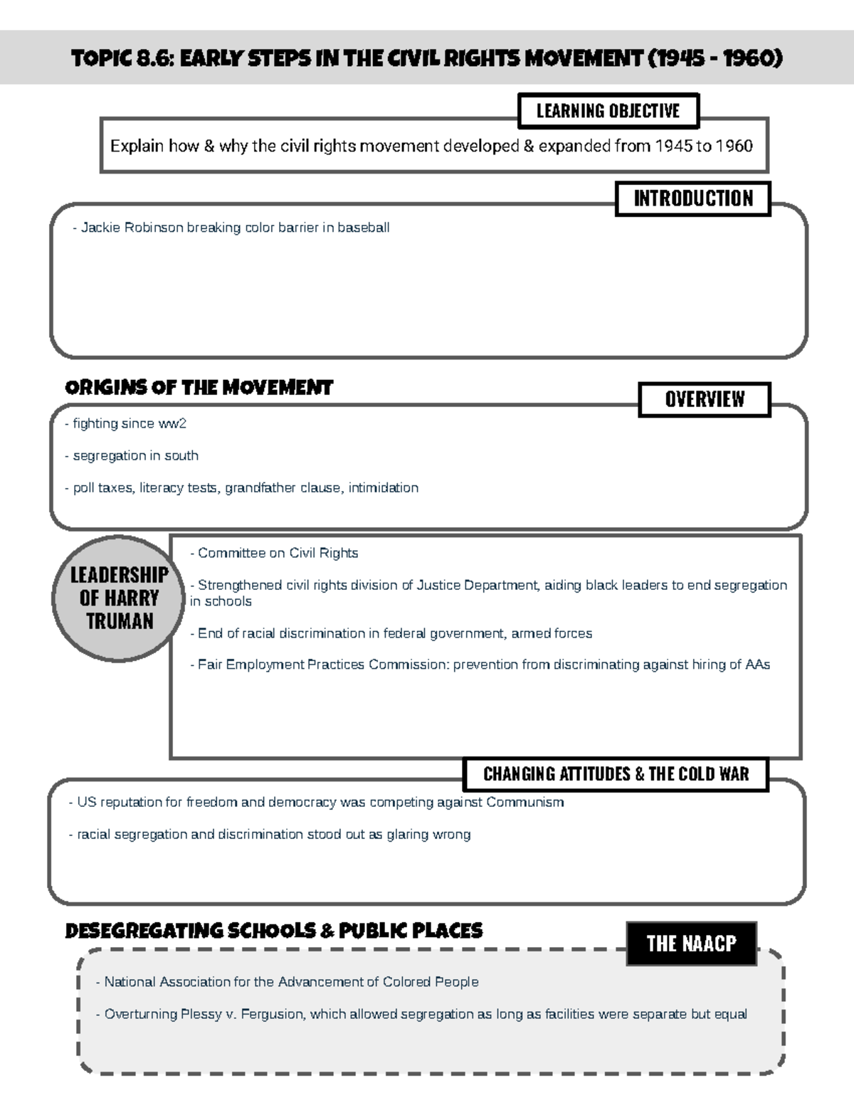Amsco Topics 8.6 & 8: Civil Rights Movement Notes for APUSH - Studocu