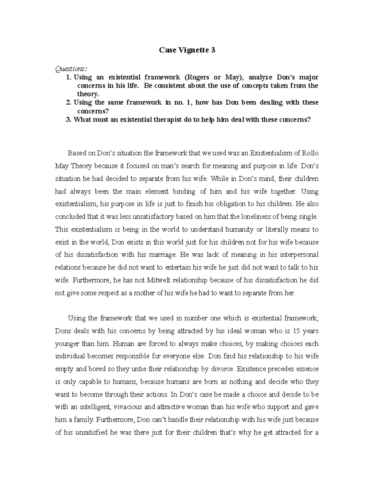 3 - Example of Case Vignette in Psychology - Case Vignette 3 Questions ...