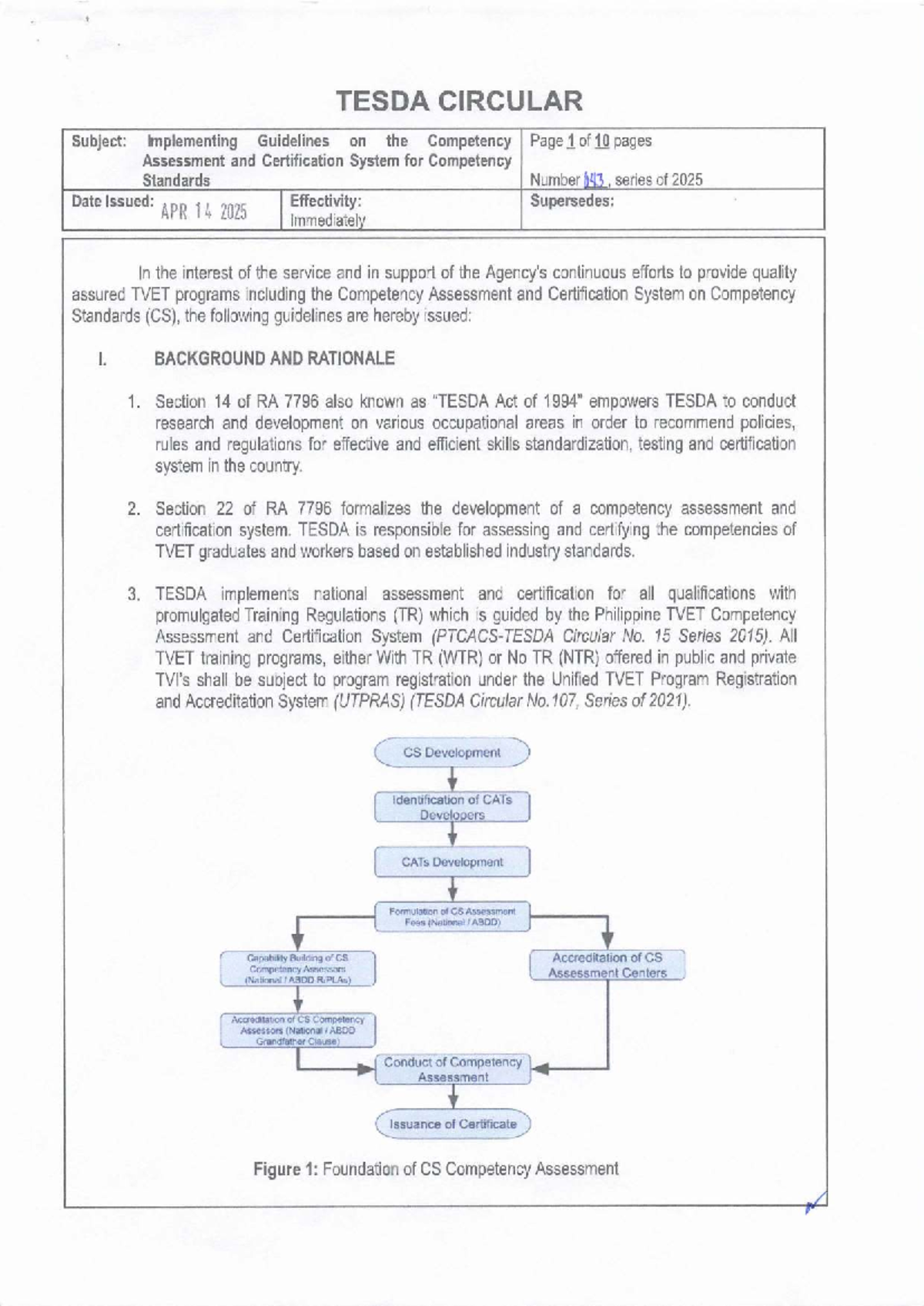 TESDA Circular No. 043-2025: Guidelines for Competency Assessment ...