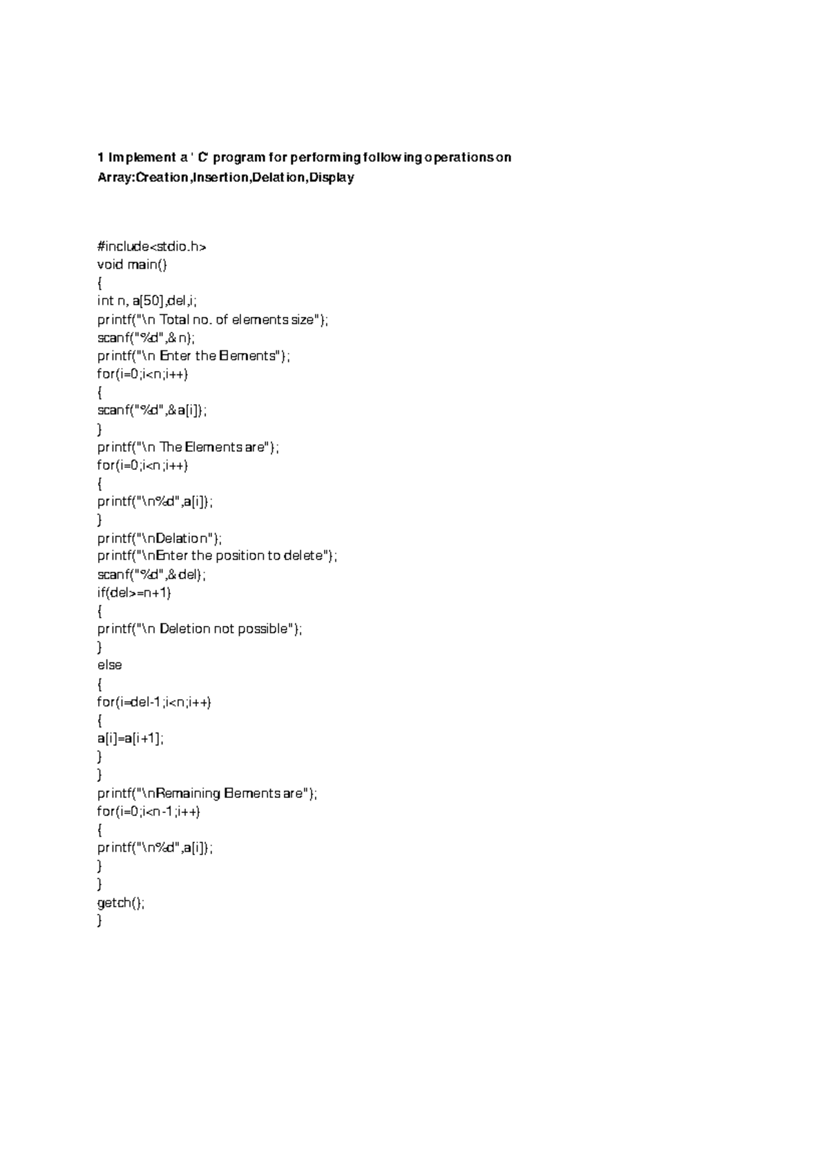 C Programming Practical: Array Operations & Data Structures Methods - Studocu