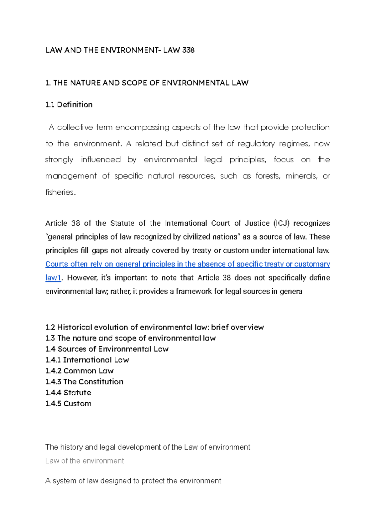 Environmental Law Overview: Key Concepts & Development - LAW 338 - Studocu