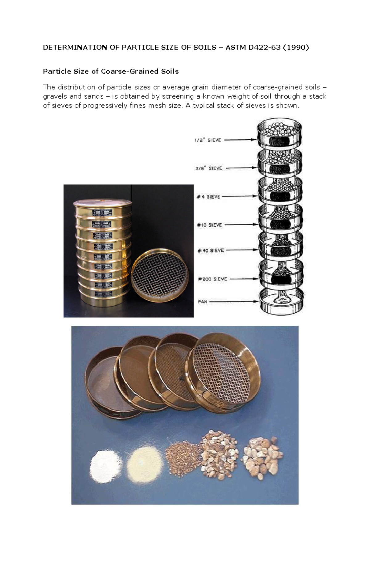 Lesson 4: Determination of Soil Particle Size Using ASTM D422-63 - Studocu