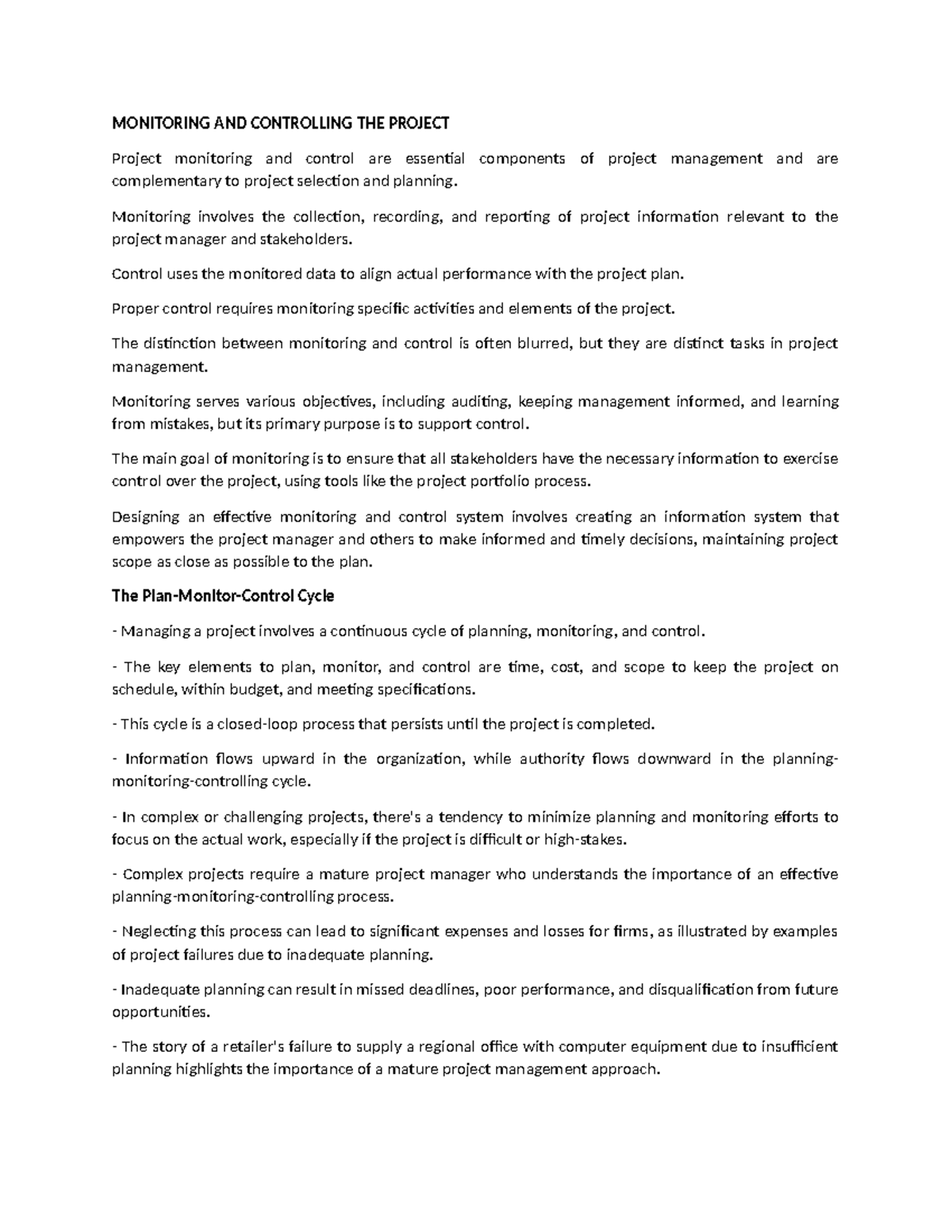 Chapter 7: Project Monitoring & Control Strategies - Insights & Techniques - Studocu