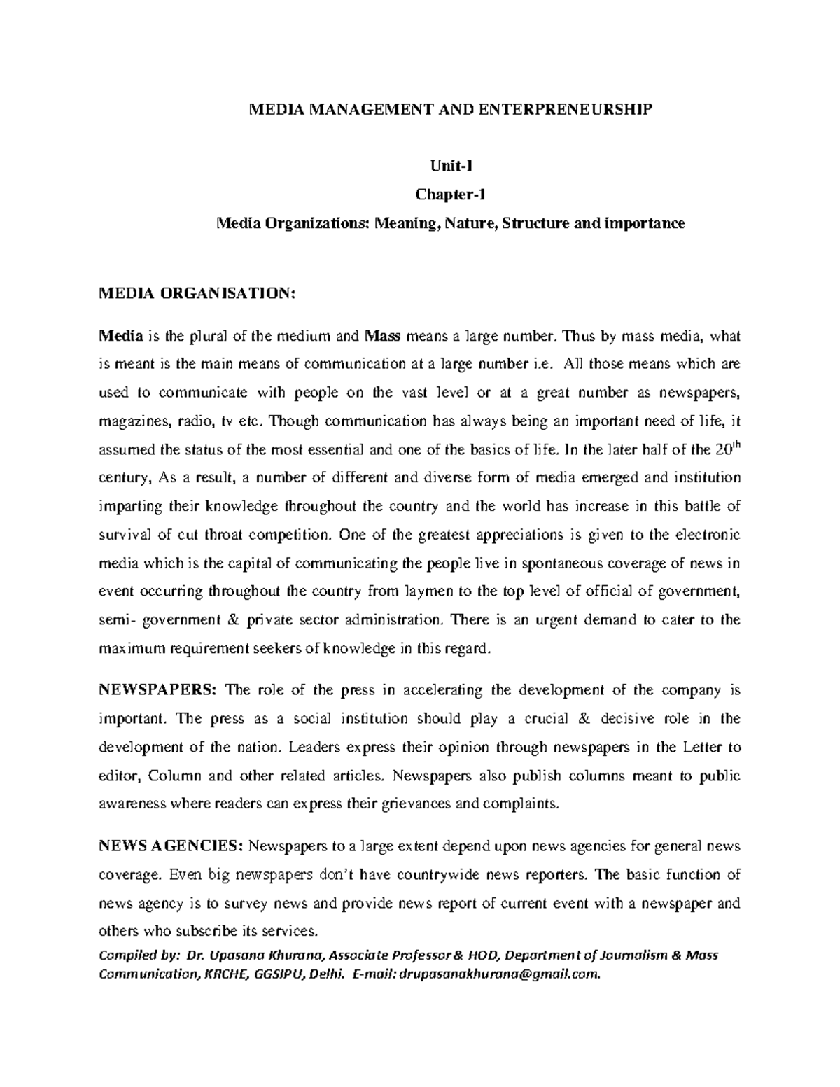 MME-Unit-I: Understanding Media Organizations: Structure, Roles, and ...