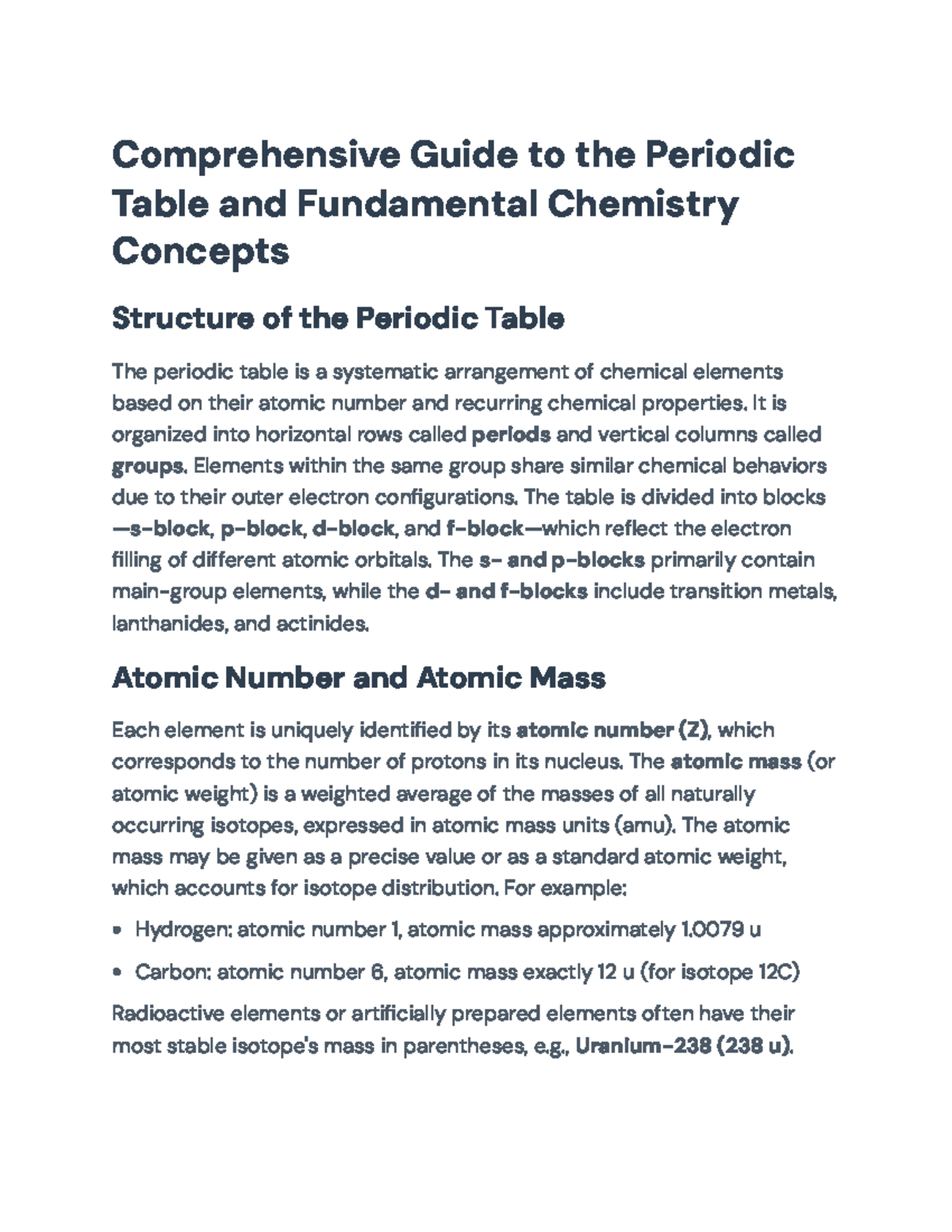 Comprehensive Guide to the Periodic Table & Chemistry Concepts (CHEM ...