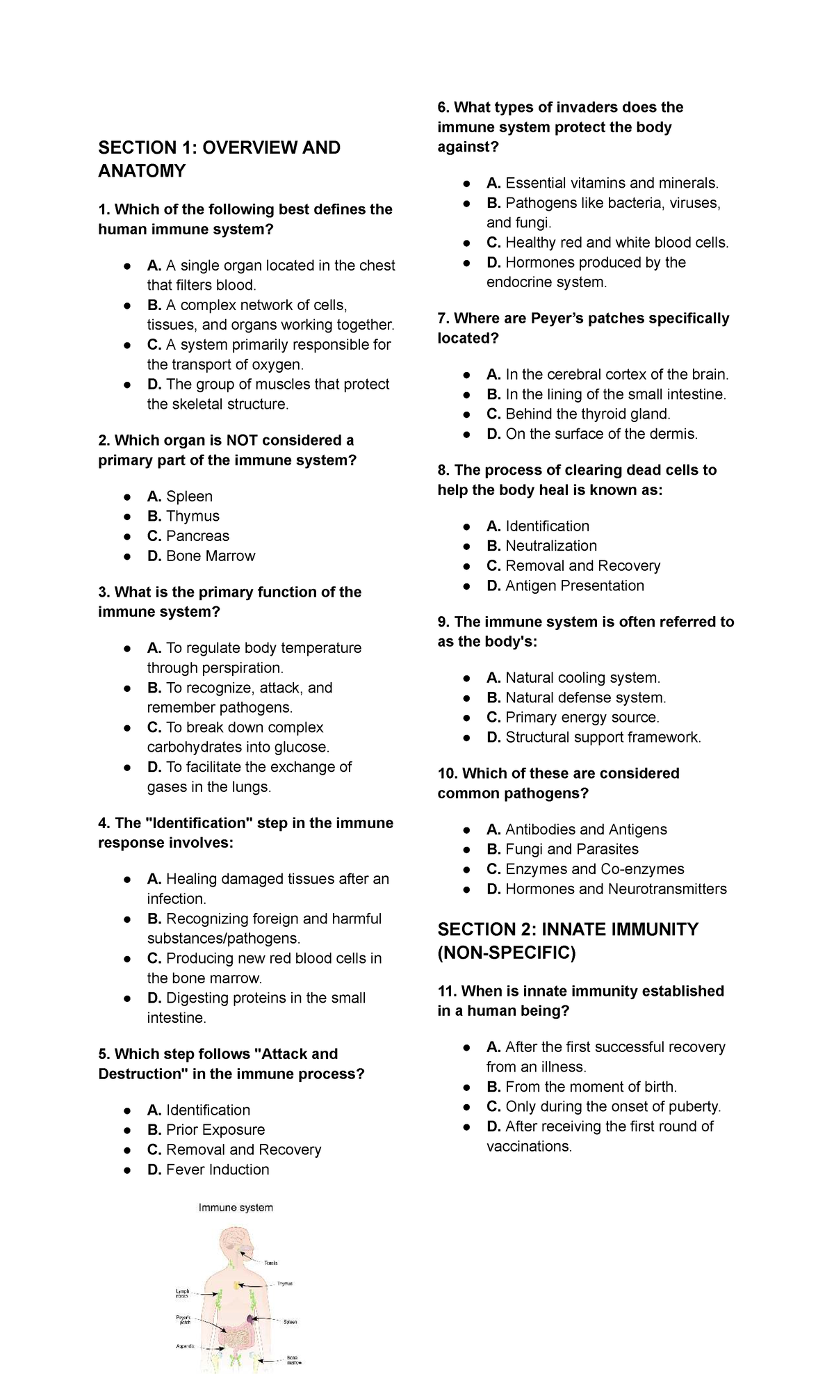 BIO 101: Immune System Overview and Key Concepts - Studocu