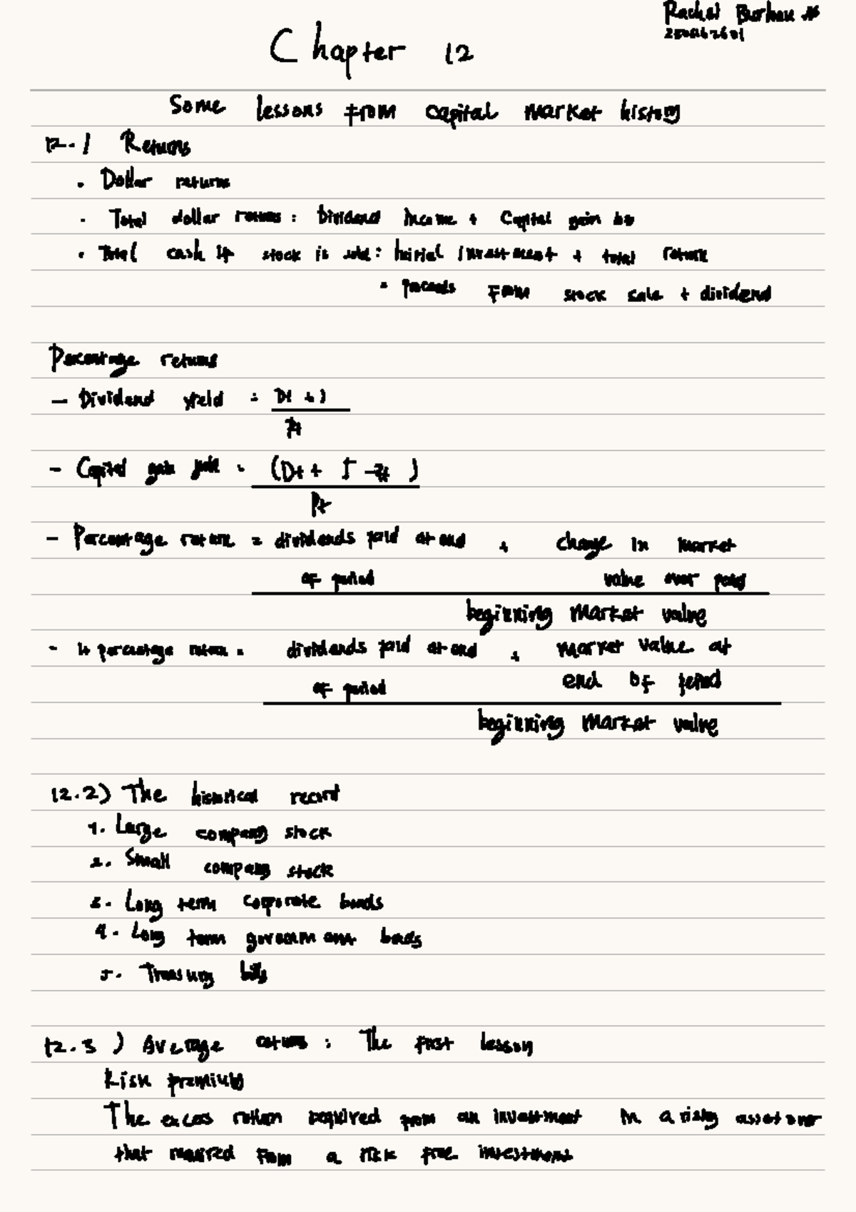 Summary of Chapter 12 & 13: Capital Market History & Risk Analysis ...