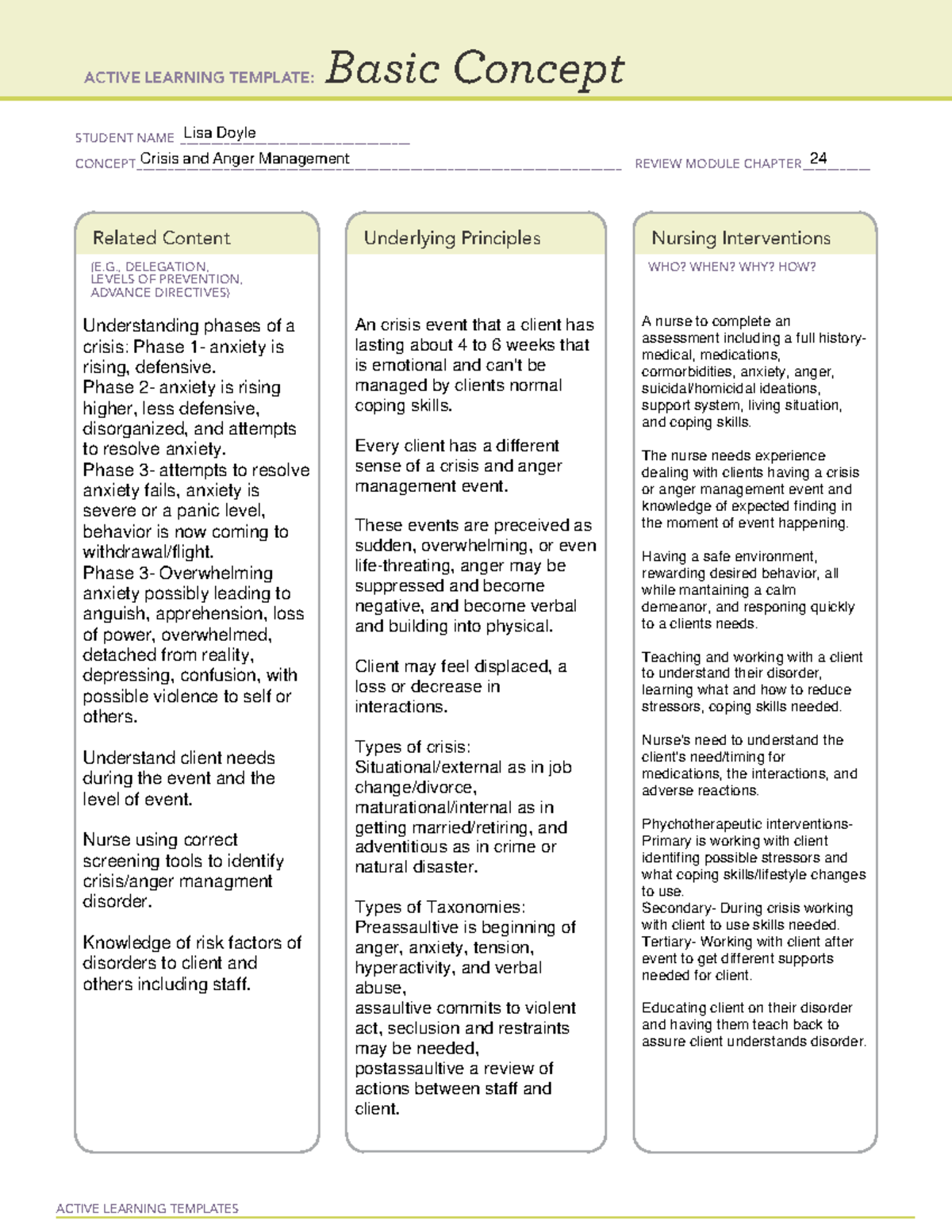 ACTIVE LEARNING TEMPLATE: Crisis Management & Anger Control 24 - Studocu
