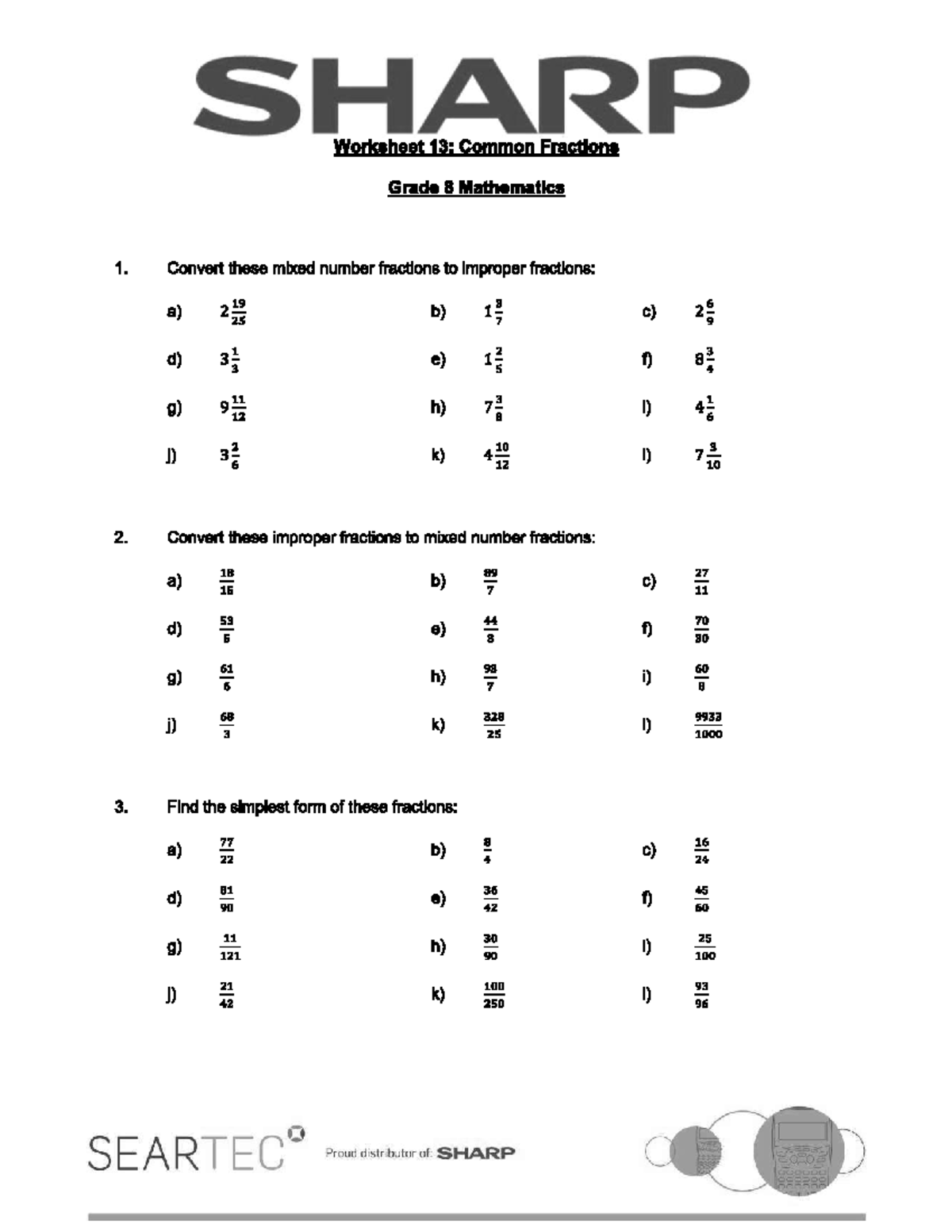 Grade 10 Maths: Common Fractions Worksheet 13 - Studocu