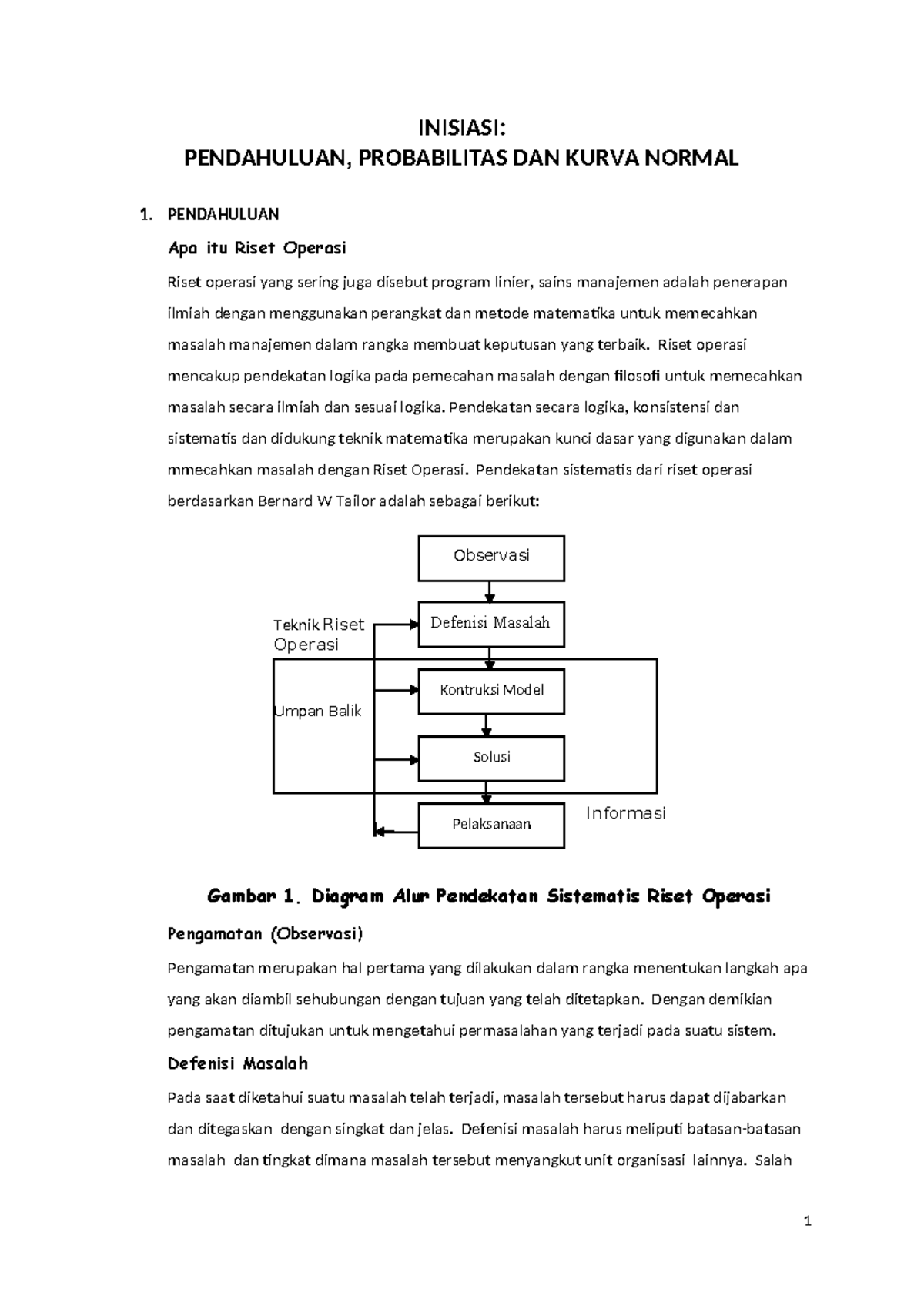 Inisiasi 1: Pendahuluan Riset Operasi, Probabilitas & Kurva Normal - Studocu