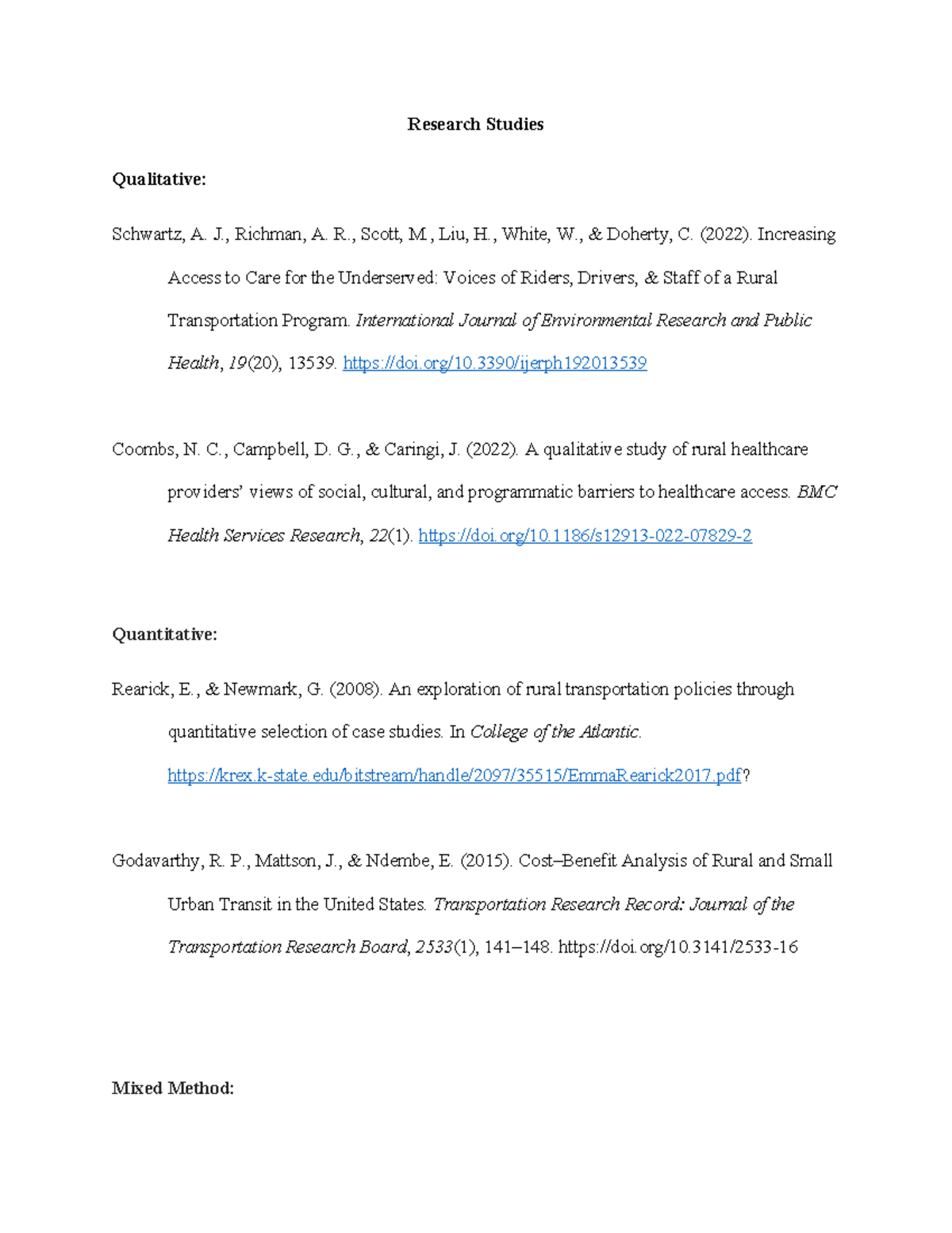 SCS 285 Module 4 - Research Studies on Rural Transportation Issues ...