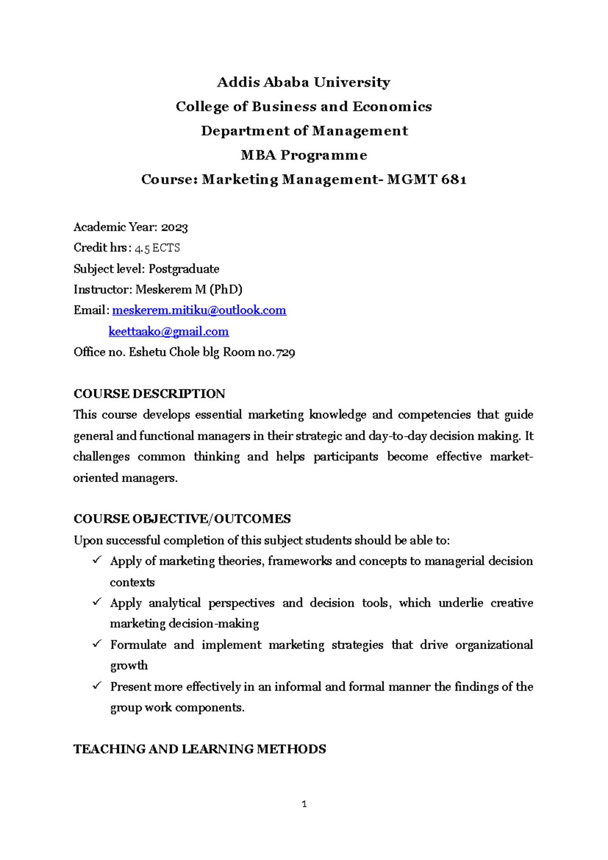 Course Outline for Marketing Management - MGMT 681 (MBA 2023) - Studocu