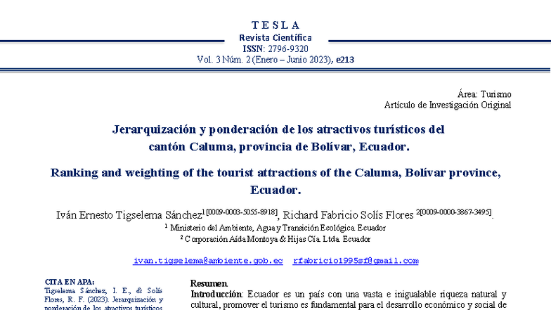 E213 Investigación sobre Atractivos Turísticos en Caluma, Bolívar - Studocu