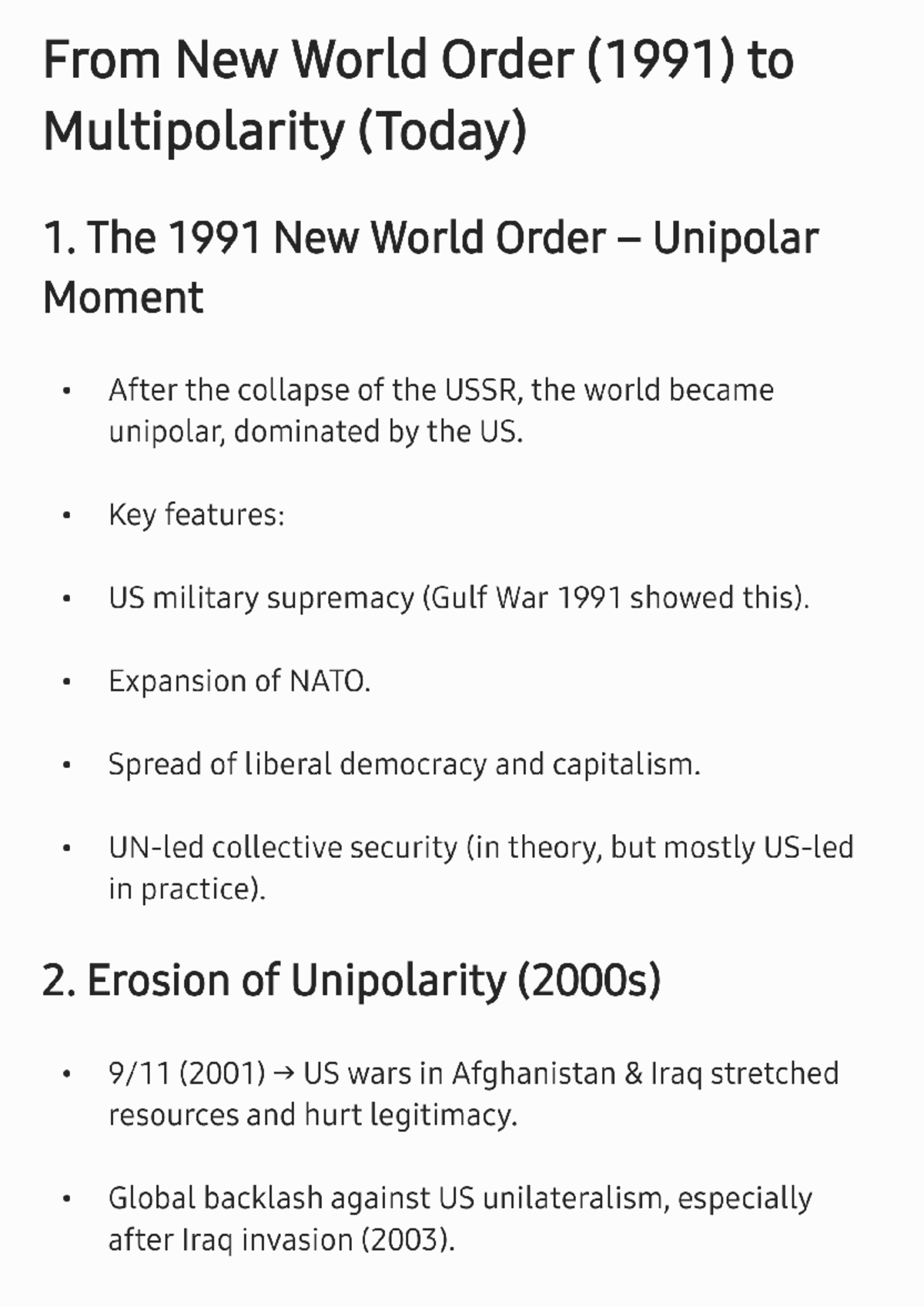 From NWO (1991) to Multipolarity: Global Power Dynamics Today - Studocu