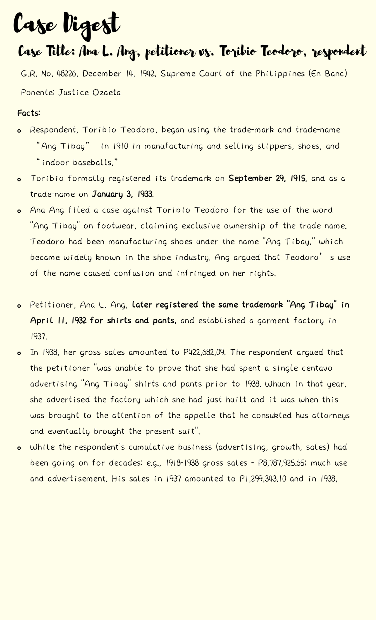CASE Digest - Trademarks: Key Legal Principles & Supreme Court Rulings ...