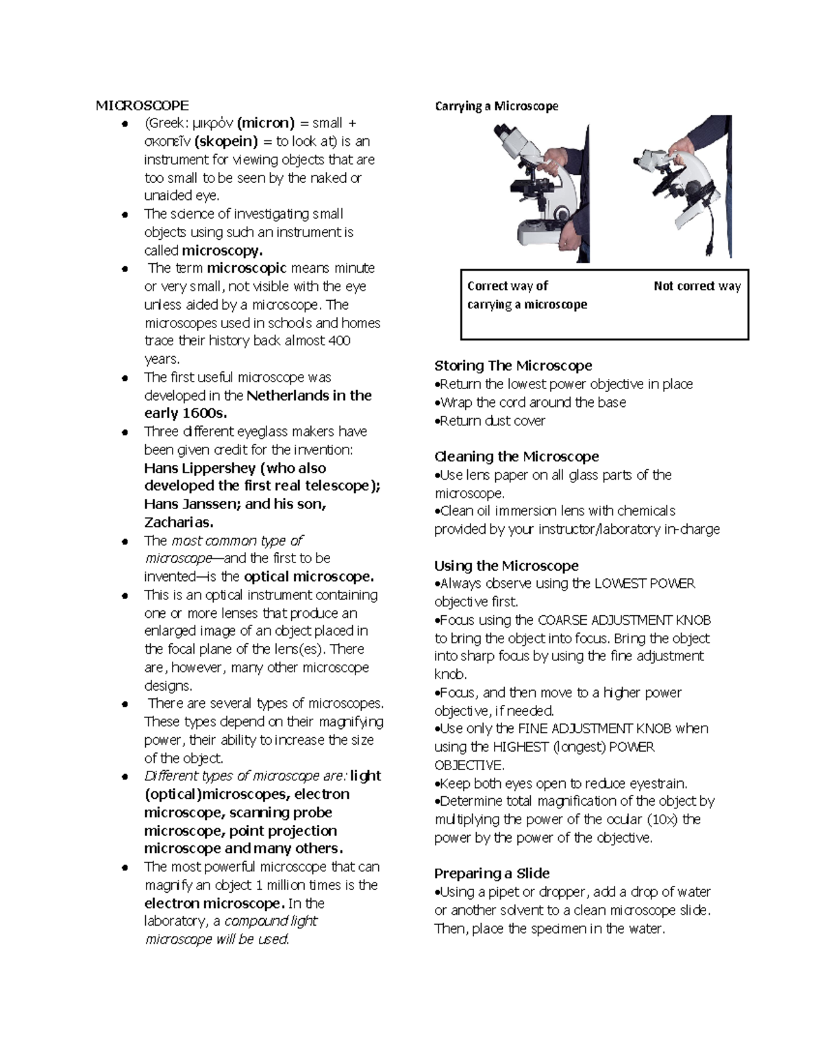 Microscope and Cells Overview: Functions and Examples - Studocu