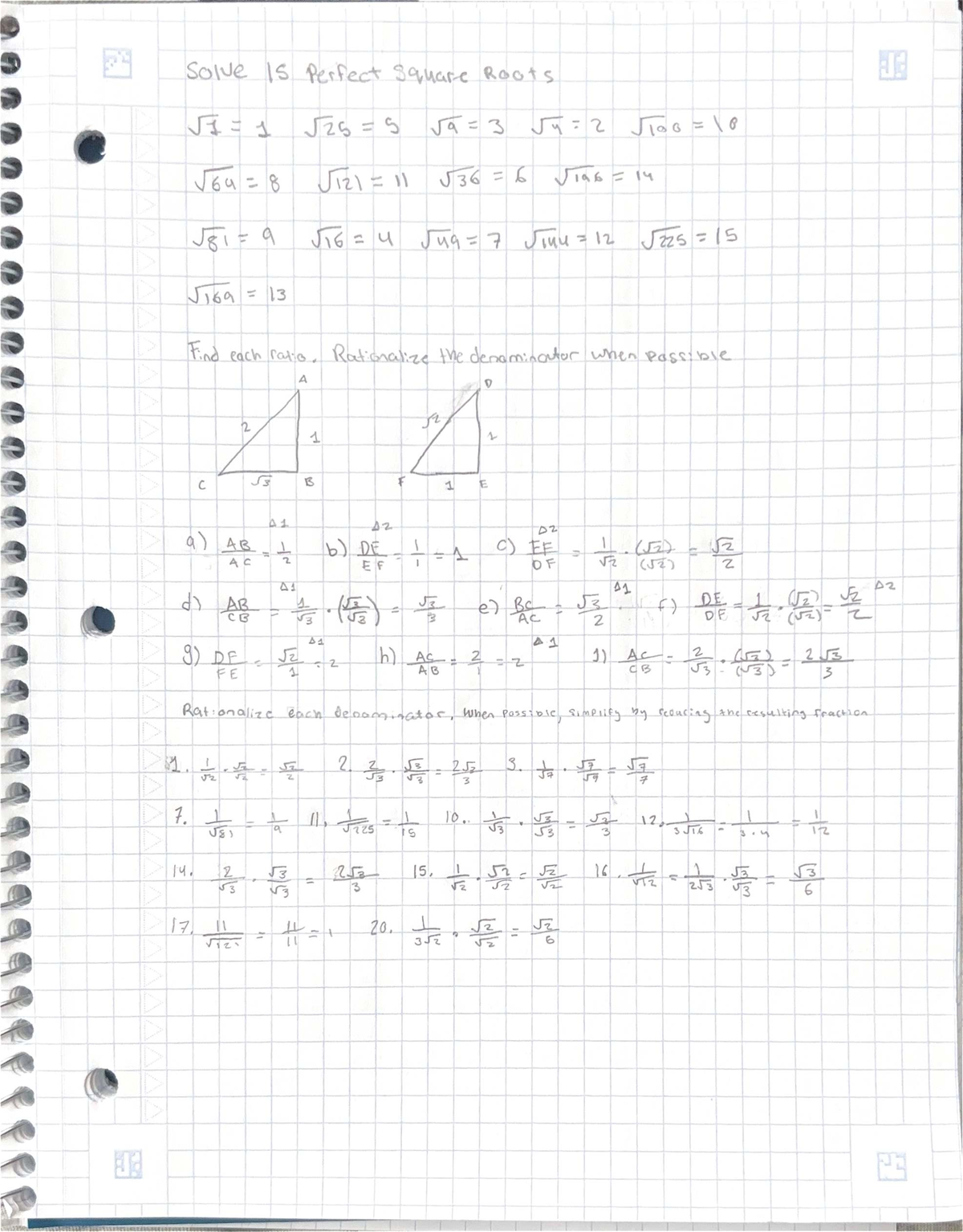 Perfect Square Roots & Rationalization Homework 4 J1 1 525 - Studocu