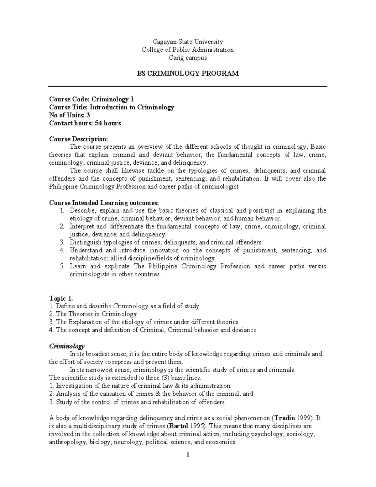 CRIM 1: Intro to Criminology Lecture Notes and Key Concepts - Studocu