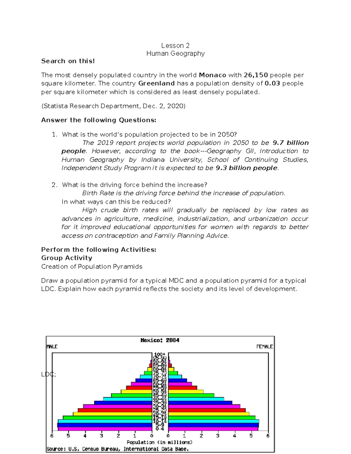Lesson 1 Human Geography - Social Studies - PangSU - Studocu