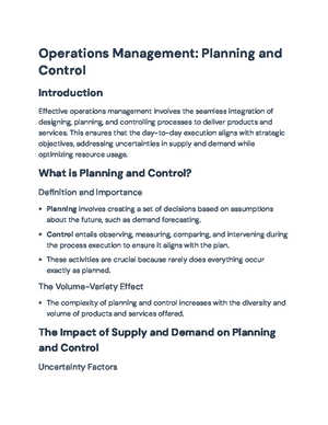 Lecture 15, Chapter 11, Capacity Planning and Control. - Operations ...