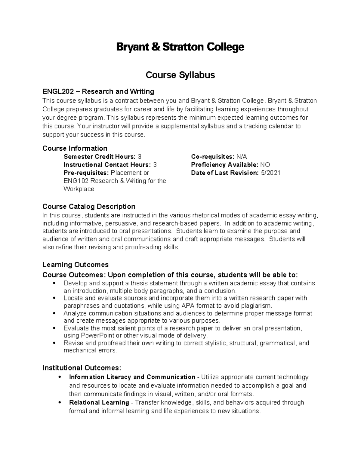 ENGL202 - 2024 Research and Writing Course Syllabus Overview - Studocu