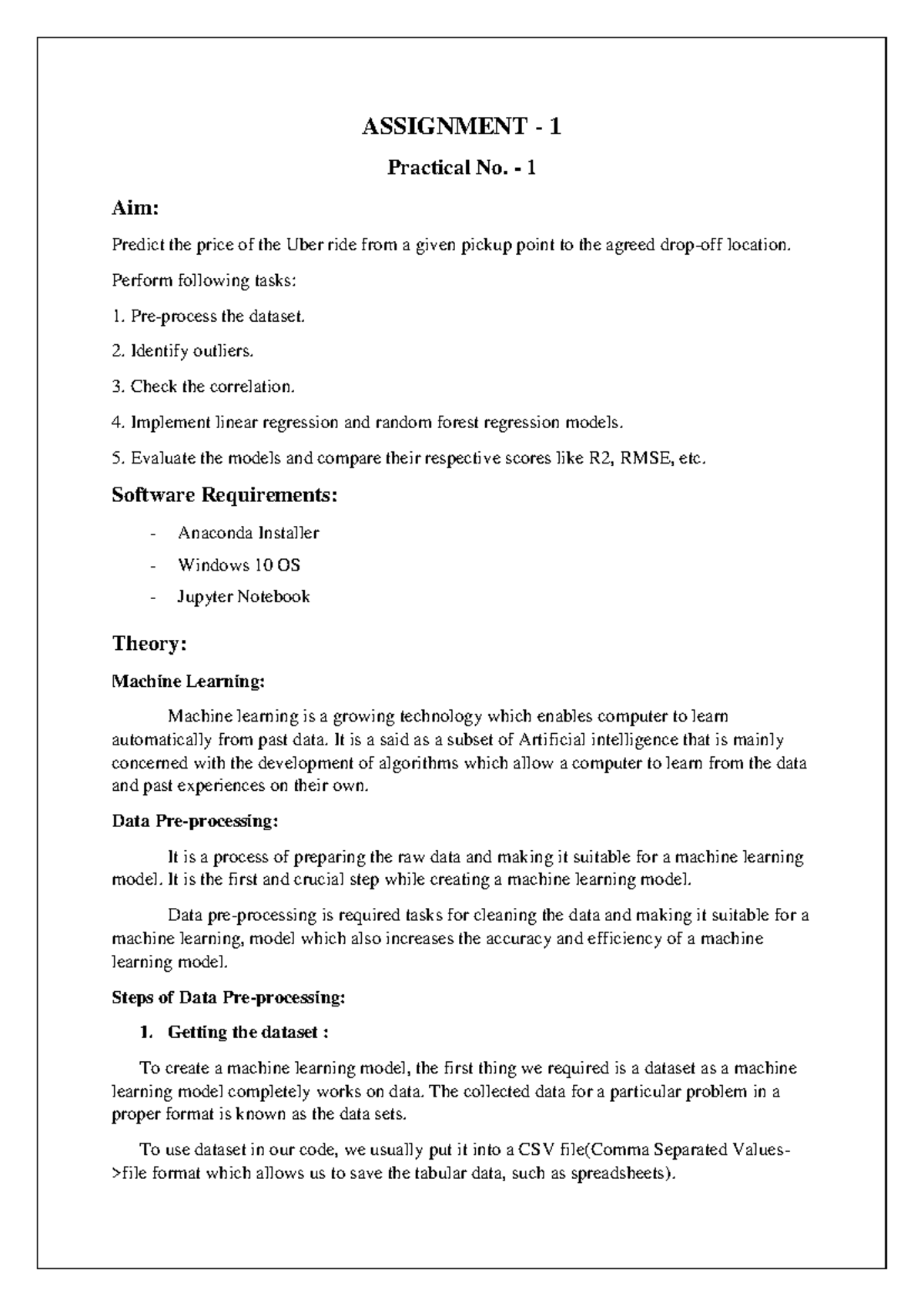 ML Lab Manual: Uber Ride Price Prediction & Data Processing Techniques - Studocu