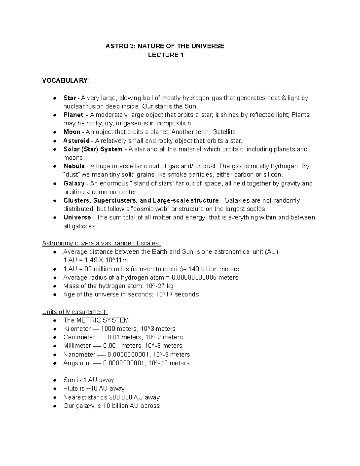 ASTRO 3 Lecture Notes: Exploring the Nature of the Universe - Studocu