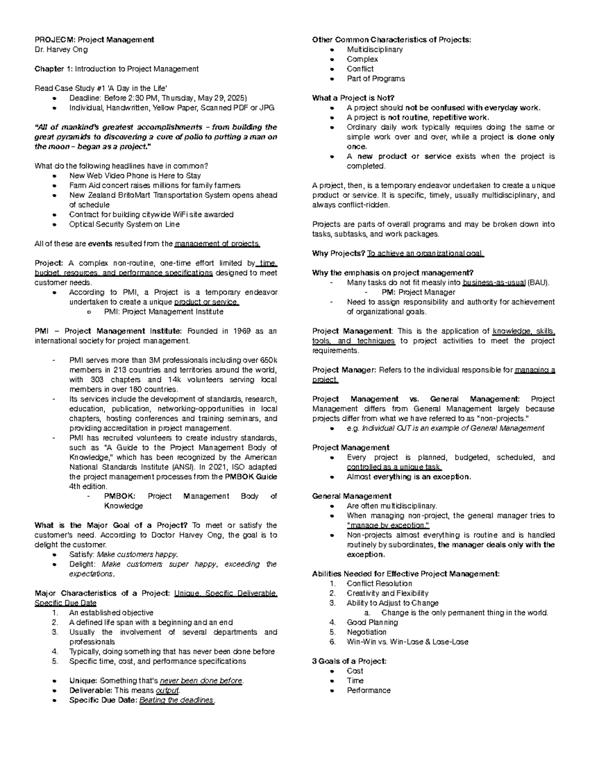 PROJECM: Project Management Overview and Key Concepts - Studocu