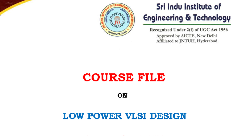 Course File: Low Power VLSI Design (EC823PE) for B.Tech IV Year - Studocu