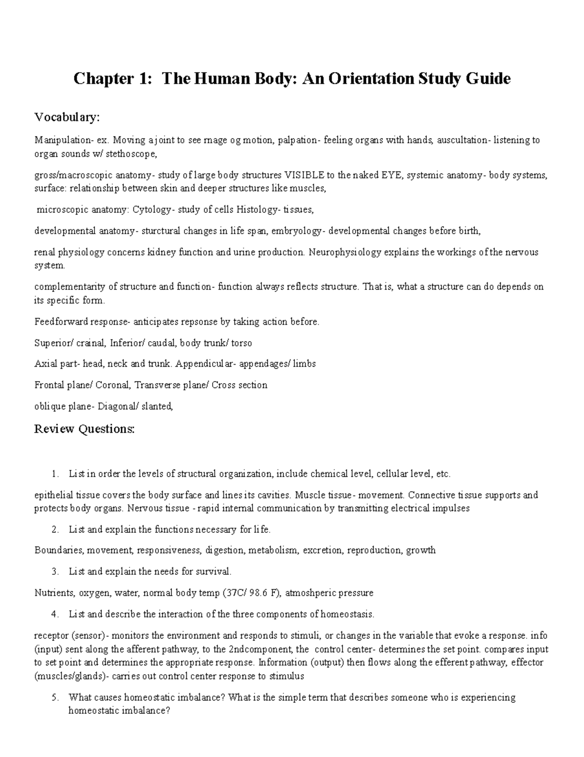 Human Body & Chemistry: Orientation Study Guide (Course Code) - Studocu