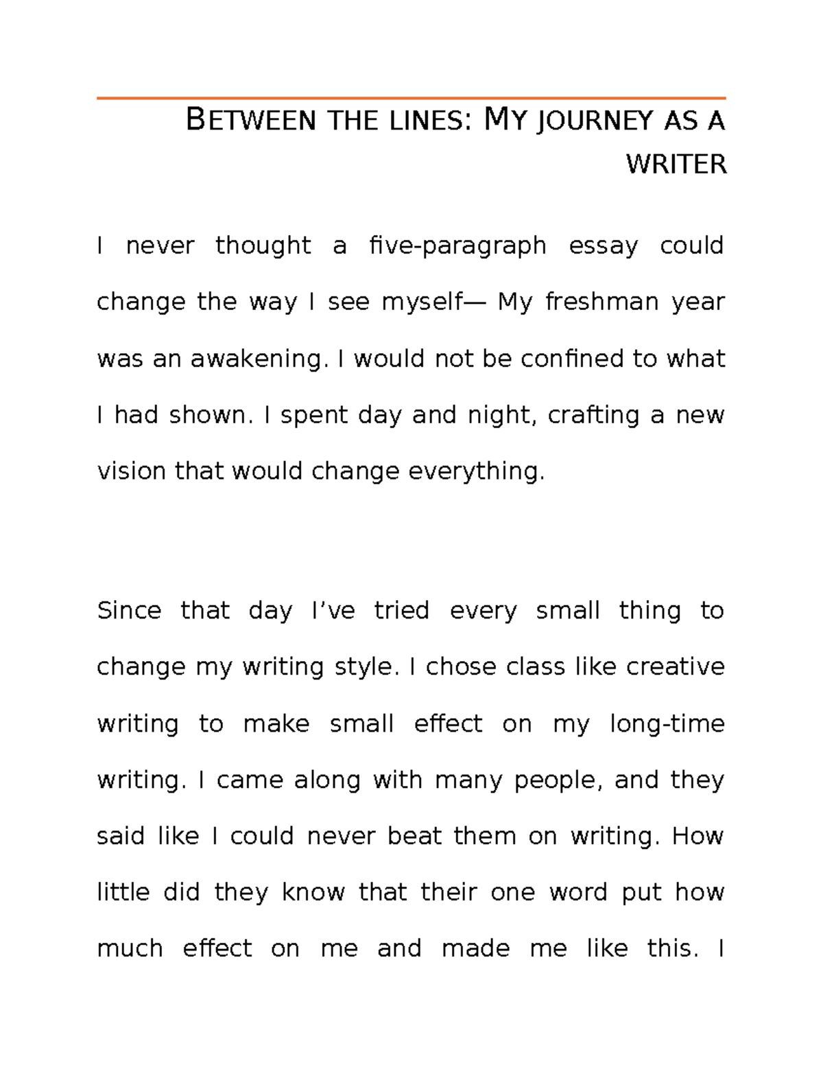 ENG 101: My Journey as a Writer - A Personal Reflection - Studocu
