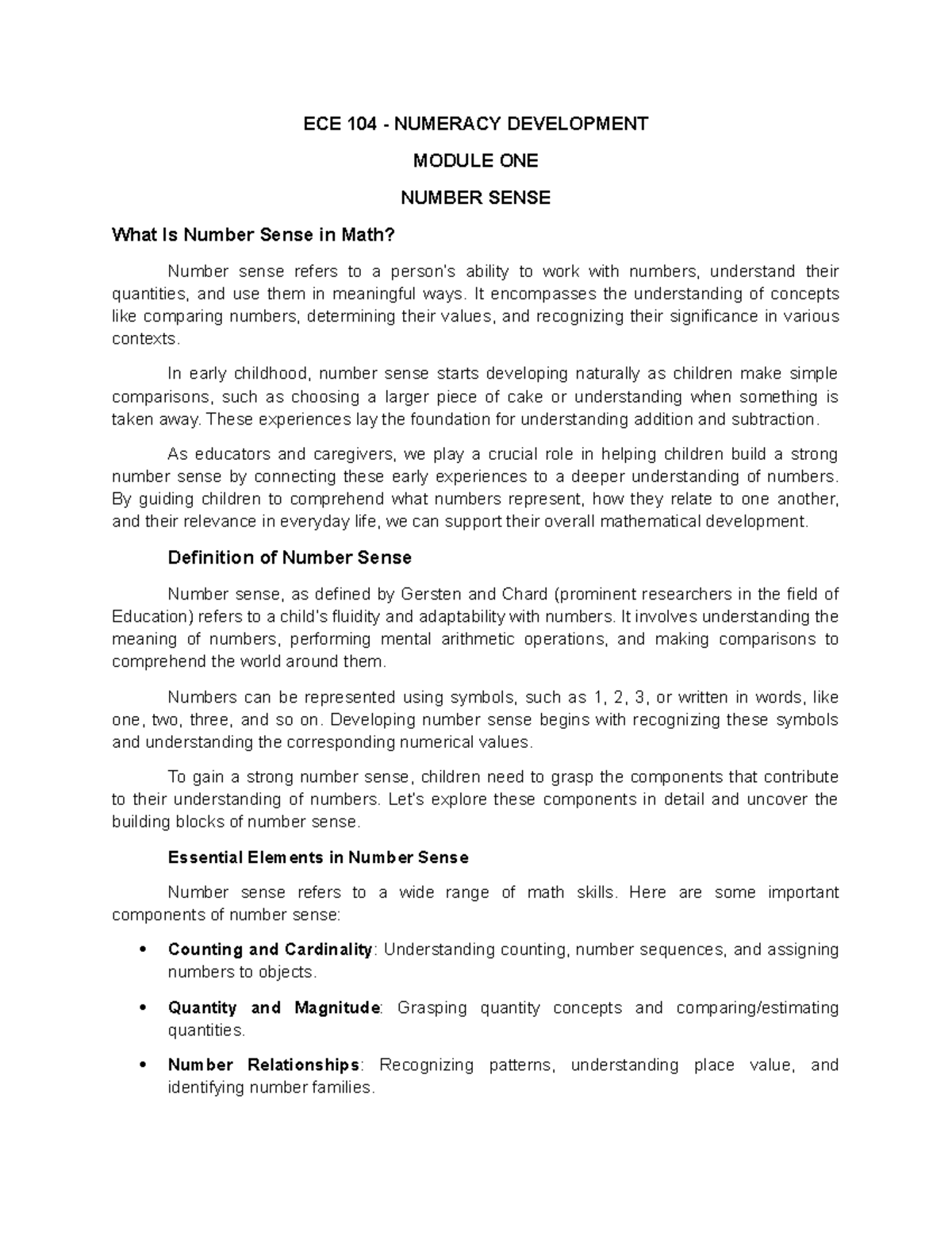 ECE 104 - Numeracy Development: Module One Overview and Key Concepts ...